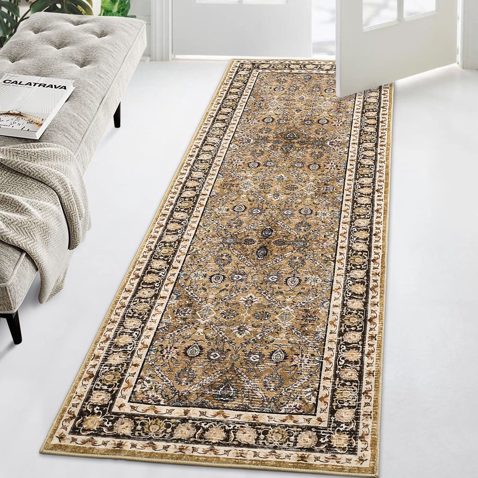 Tzou Vintage Moroccan Floral Runner Rugs 2x6ft Non-Slip Washable Carpet ...