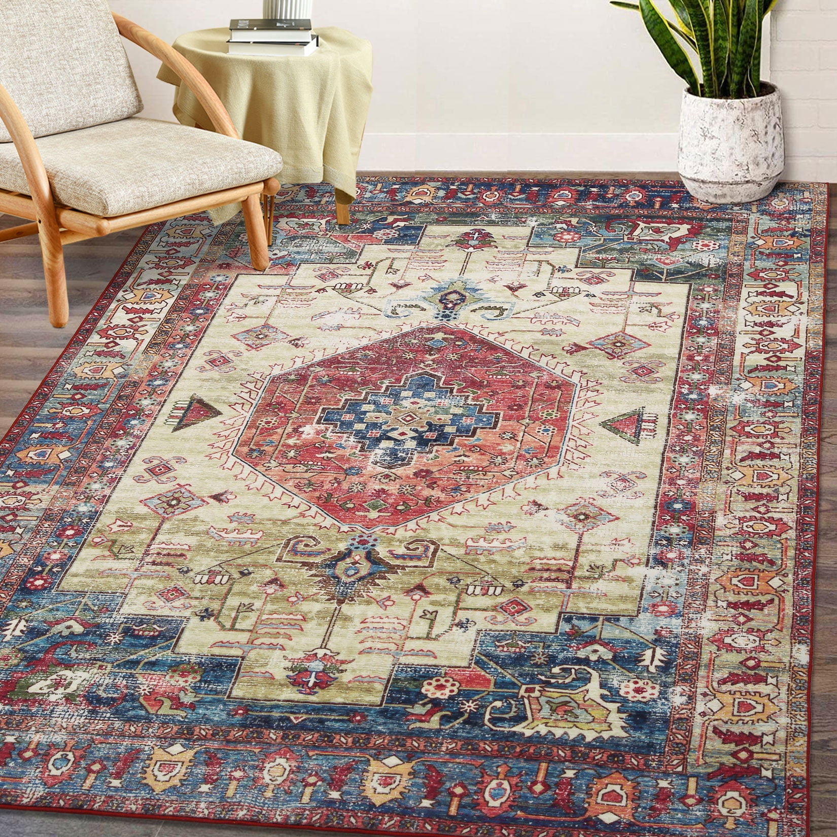 Tzou Vintage Soft Throw Rug 5' x 7' Persian Area Rug Machine Washable ...