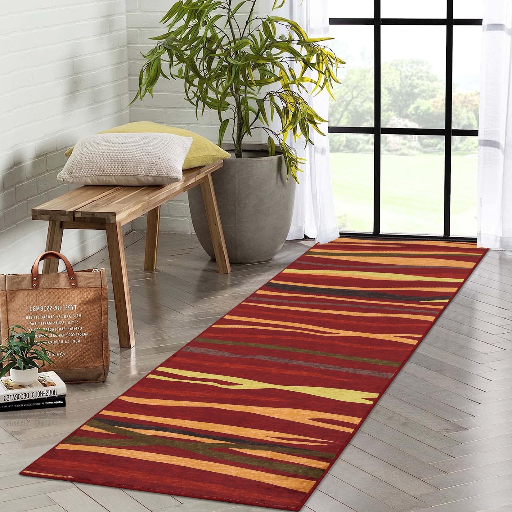 Tzou Washable Runner Rug Washable 2x6 Modern Colorful Abstract Carpet ...