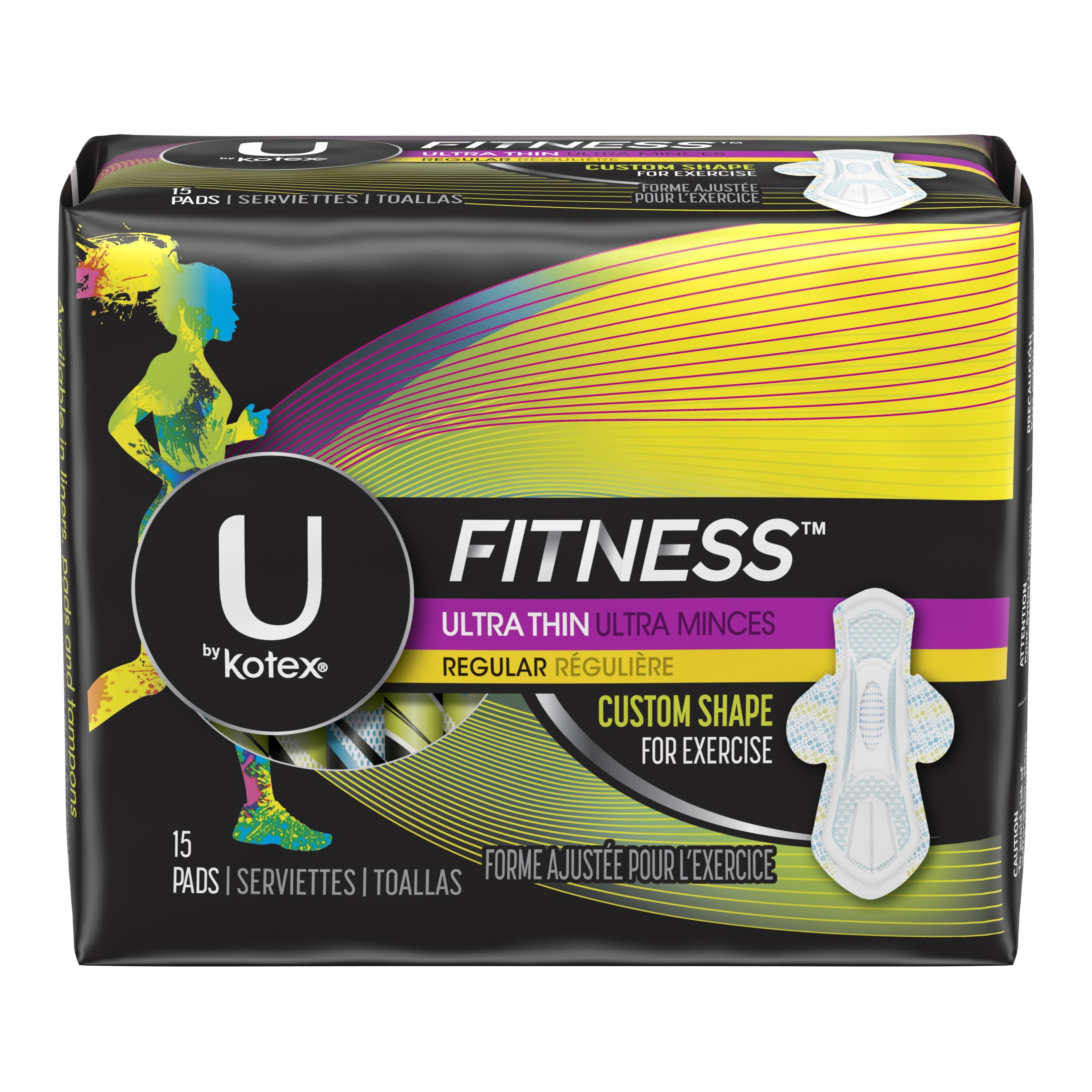 U by Kotex Fitness Ultra Thin Pads, Regular Absorbency, Unscented, with ...