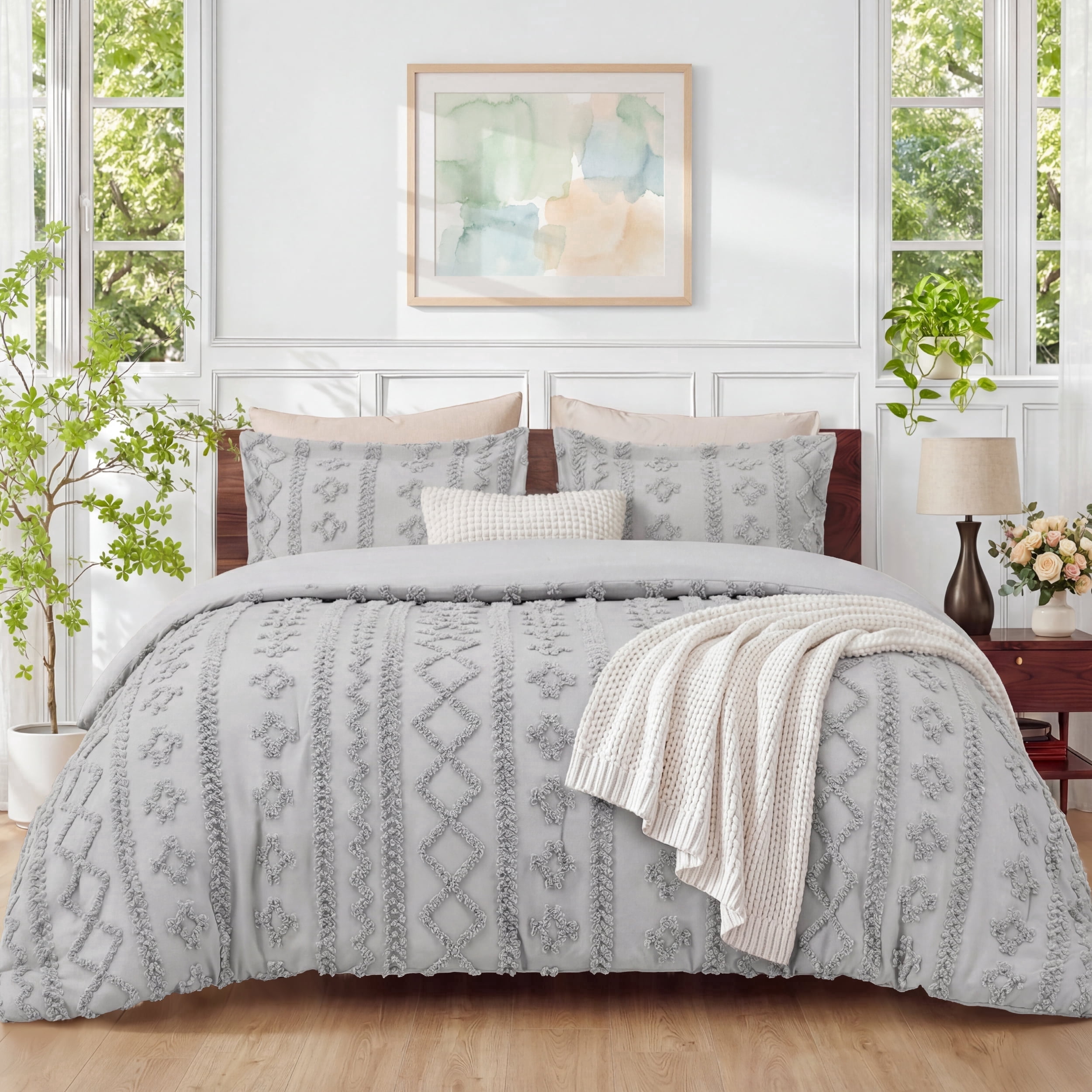 U by Bedsure Queen Tufted Boho Comforter Set, 3 Pieces Farmhouse Shabby ...
