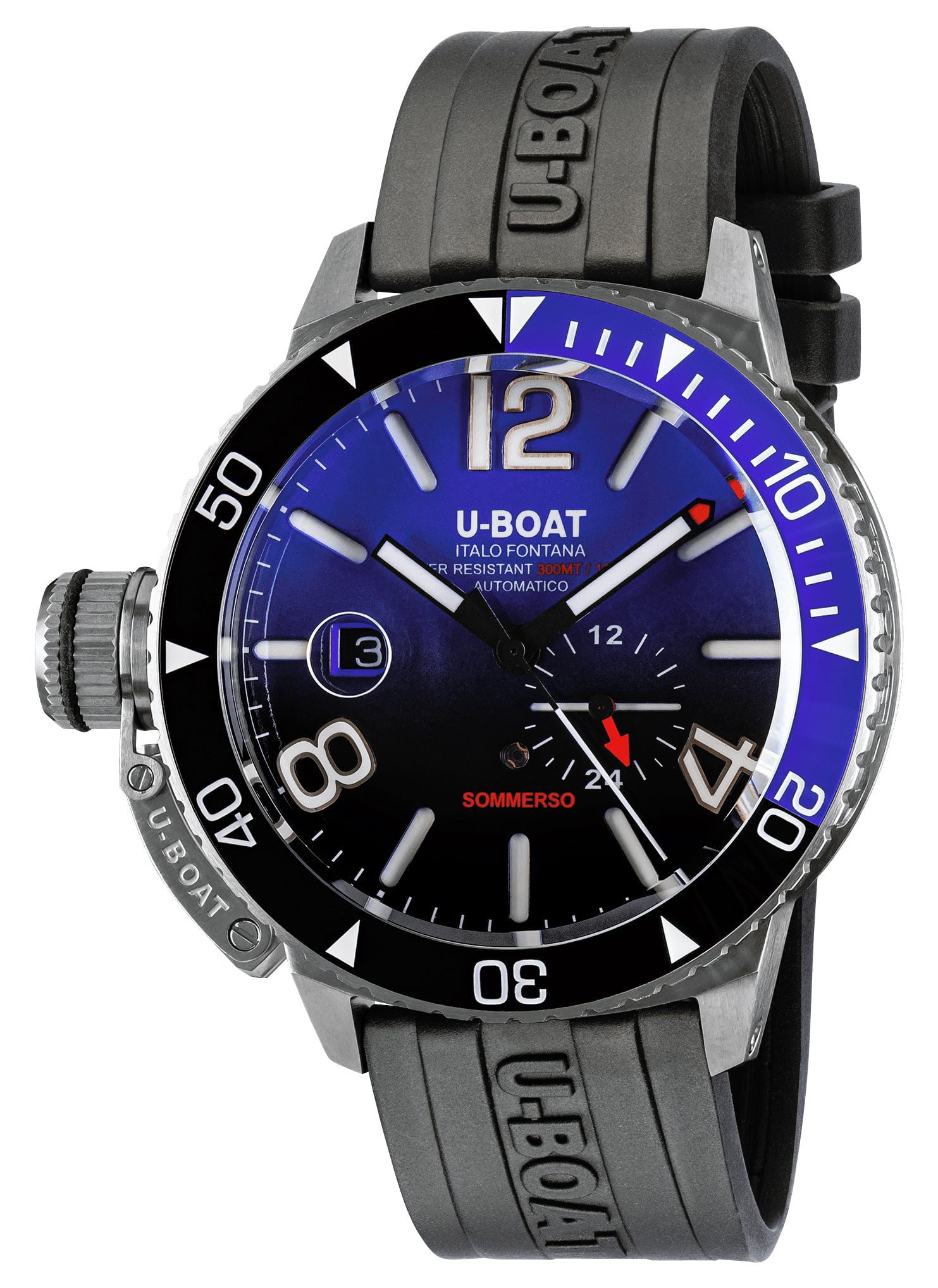 U-Boat Sommerso Automatic Stainless Steel Blue and Black Dial Black ...
