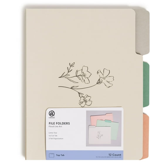 U Brands Fashion File Folders, 12 Count, Floral Line Art, 1/3-Cut Tabs ...