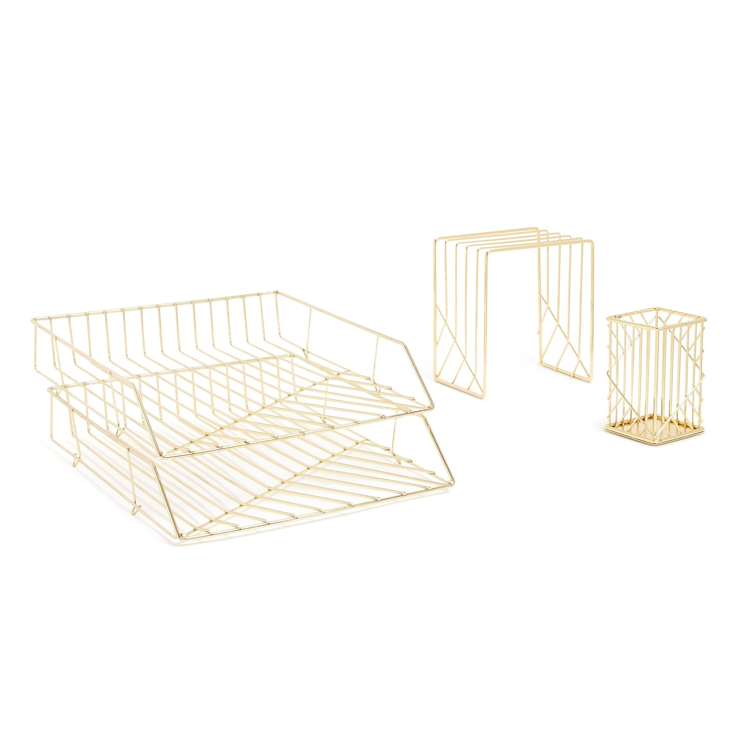 U Brands 3940U00-01 Vena Metal Desktop Organization Kit - Gold (3-Piece ...