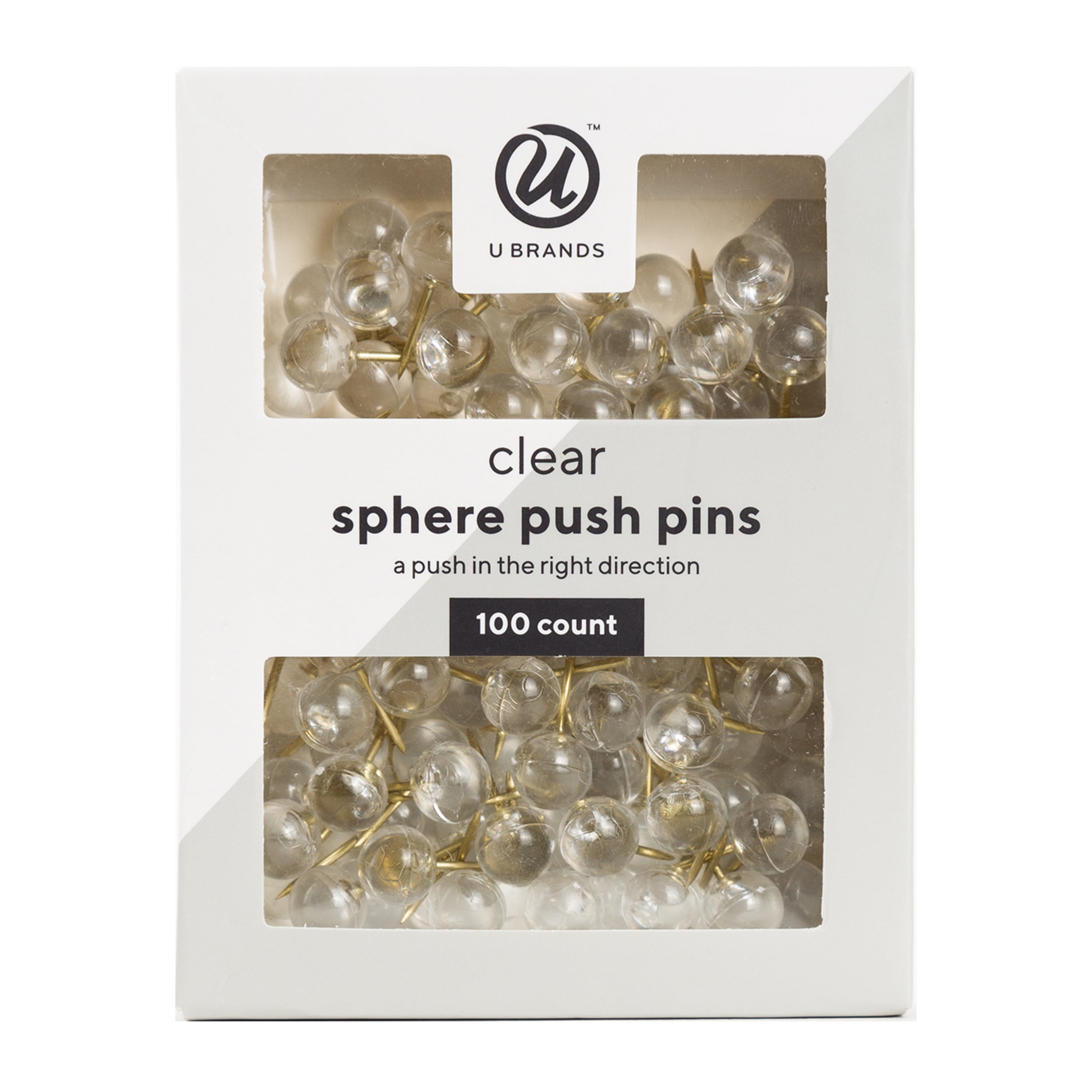U Brands Clear Sphere Push Pins, Gold Finished Steel Point, Plastic ...