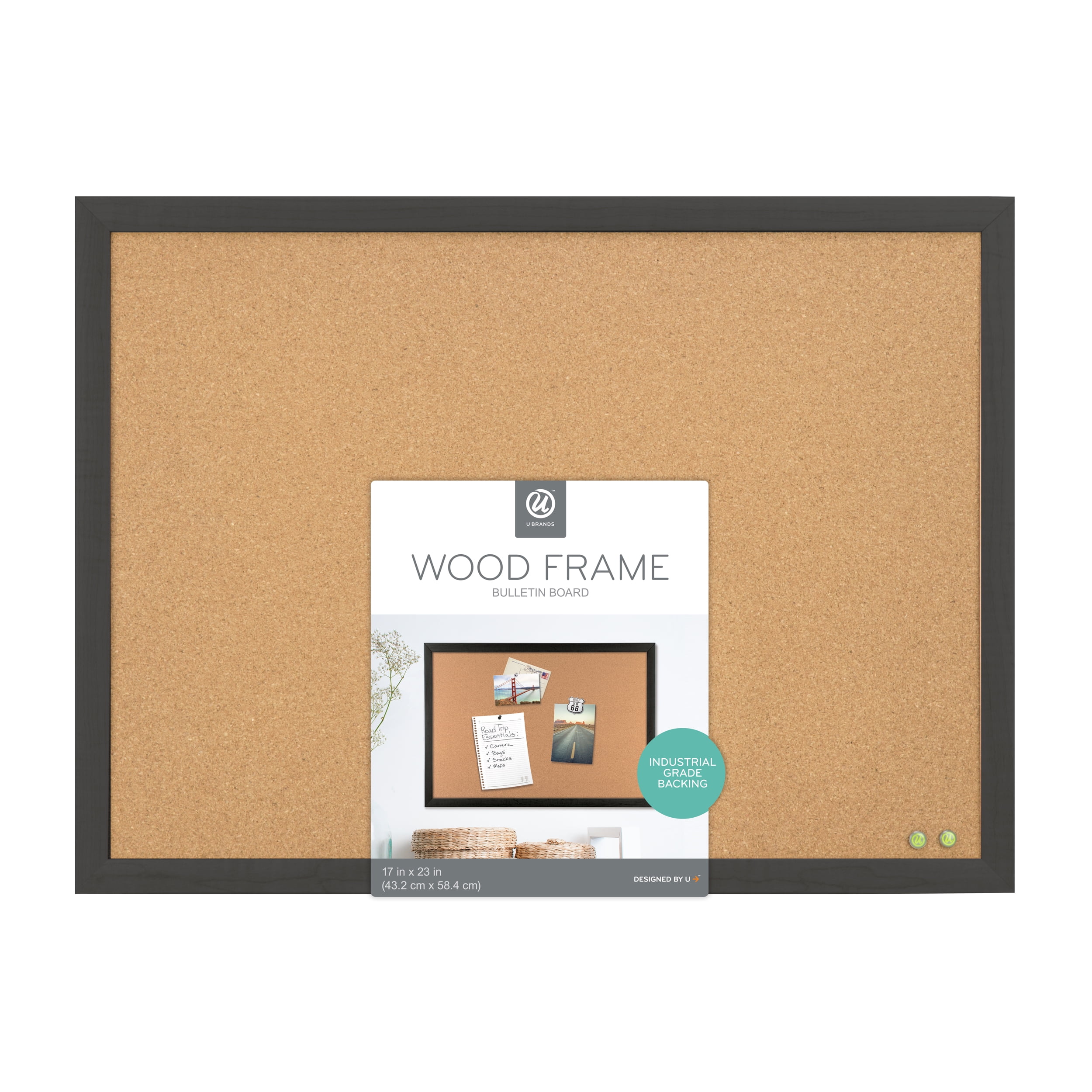 U Brands Cork Bulletin Board, 23 x 17 in., Black Wood Frame - Walmart.com