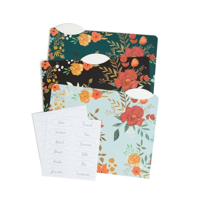 U Brands Decorative File Folders, 9 Count, Midnight Blossom, 1/3-Cut ...