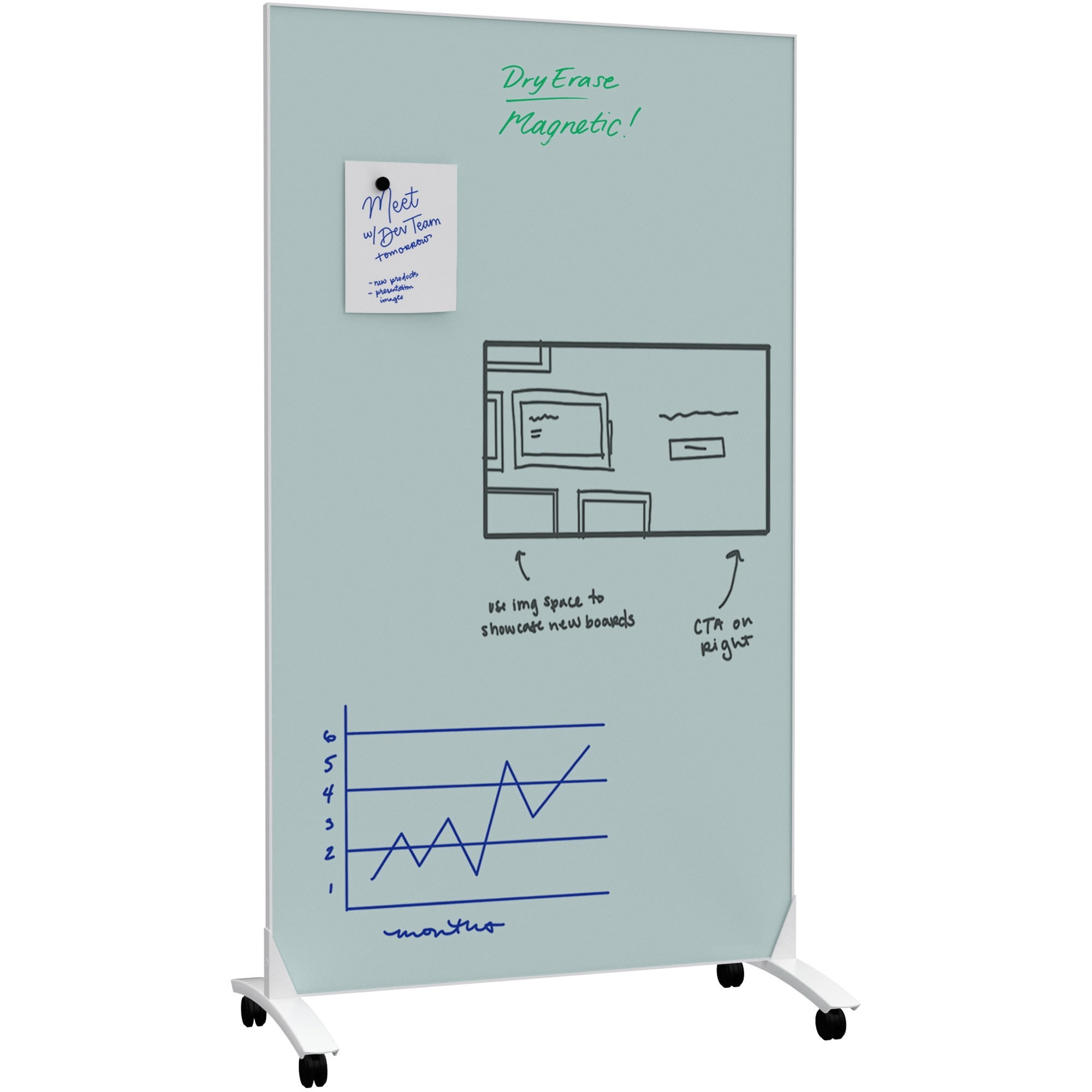 U Brands Double Sided Magnetic Glass Dry Erase Mobile Floor Easel, 72 X ...