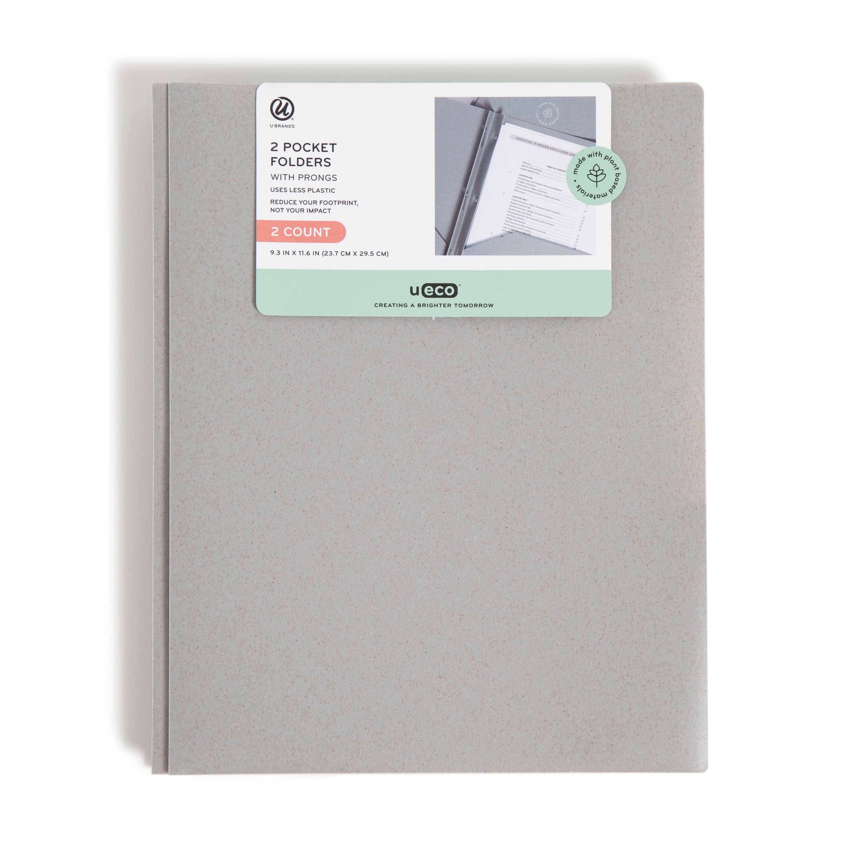 U Brands Eco 2 Pocket Folders with Prongs, 2 Count, Gray, 6335T ...