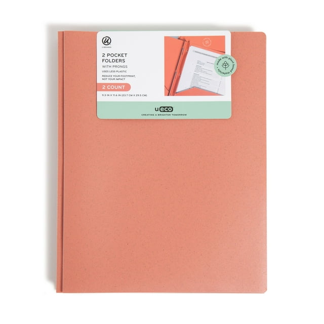 U Brands Eco 2 Pocket Folders with Prongs, 2 Pack, Orange, 6333T ...