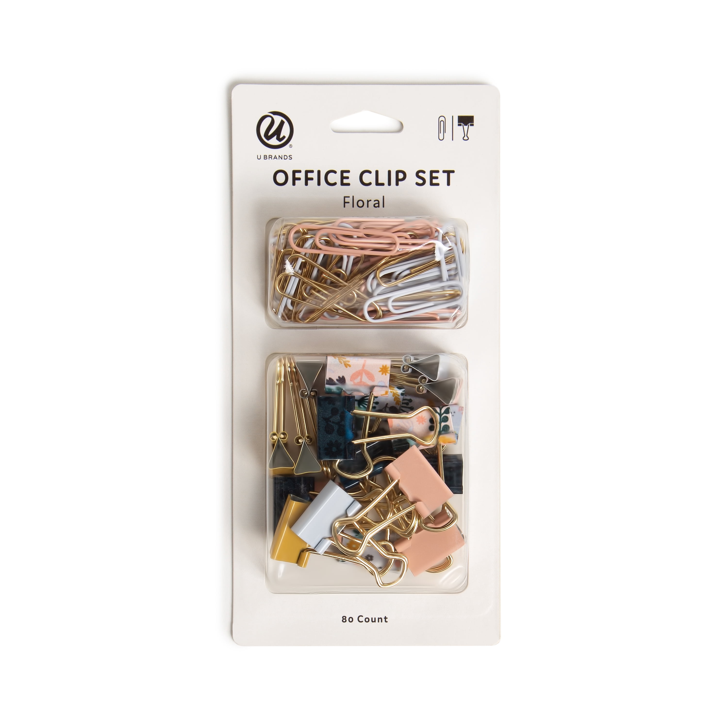 U Brands Floral Office Kit, Paper Clips, Binder Clips, Multi-Color, 80 ...