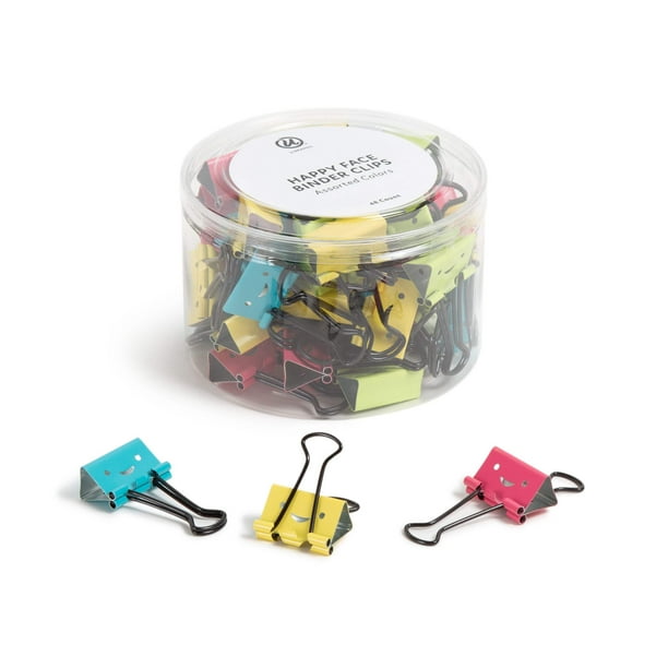 U Brands Happy Face Binder Clips, 25mm, Bright Colors, 48-Count ...