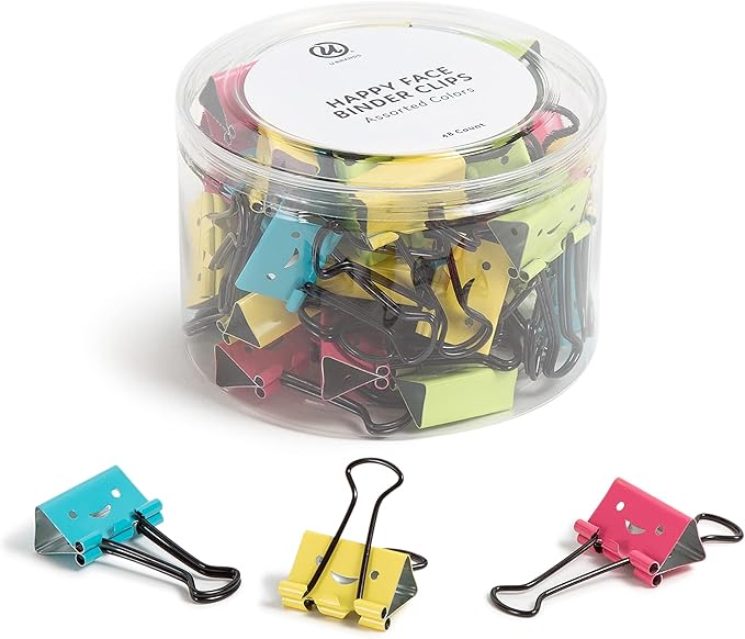 U Brands Happy Face Binder Clips, Bright Colors with Black Prongs ...