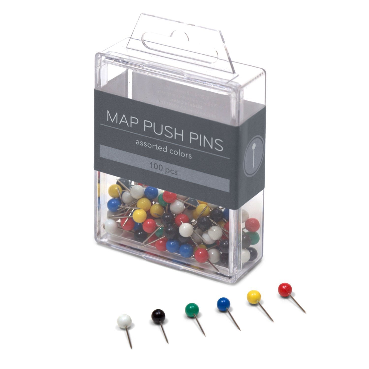 U Brands Map Push Pins, Plastic Head, Steel Point, Assorted Colors, 100 ...