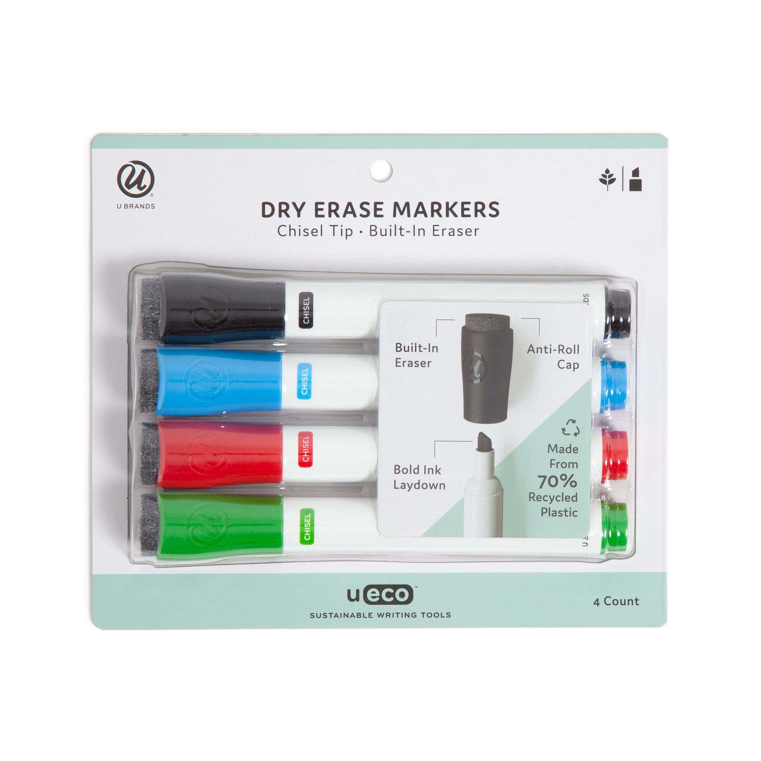 U Brands U-Eco Dry Erase Markers, Chisel Tip, , Multi-Color, 4 Count ...