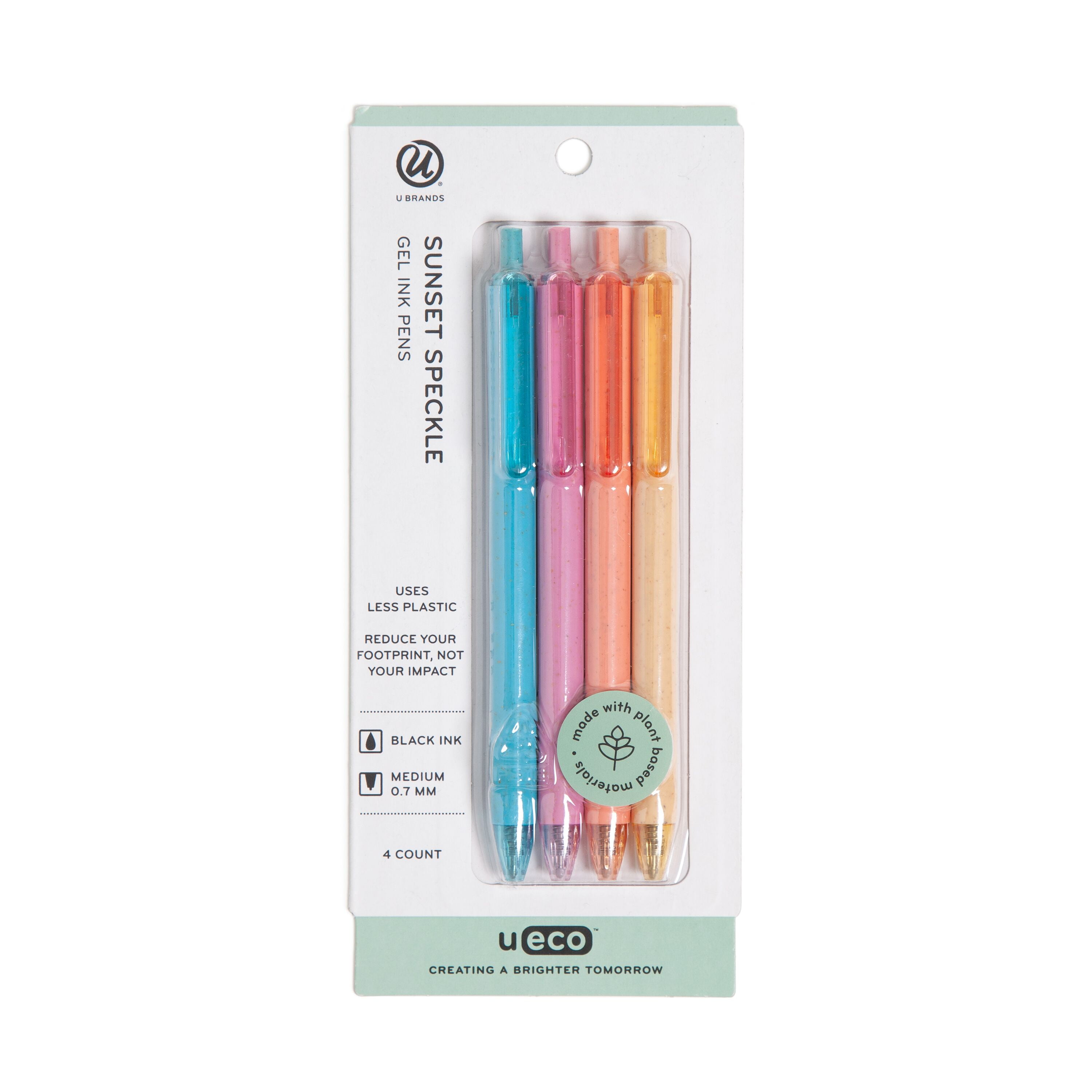 U Brands U Eco Gel Pens, Retractable, Assorted Colors, 4 Count, Black Ink, 0.7mm - Walmart.com