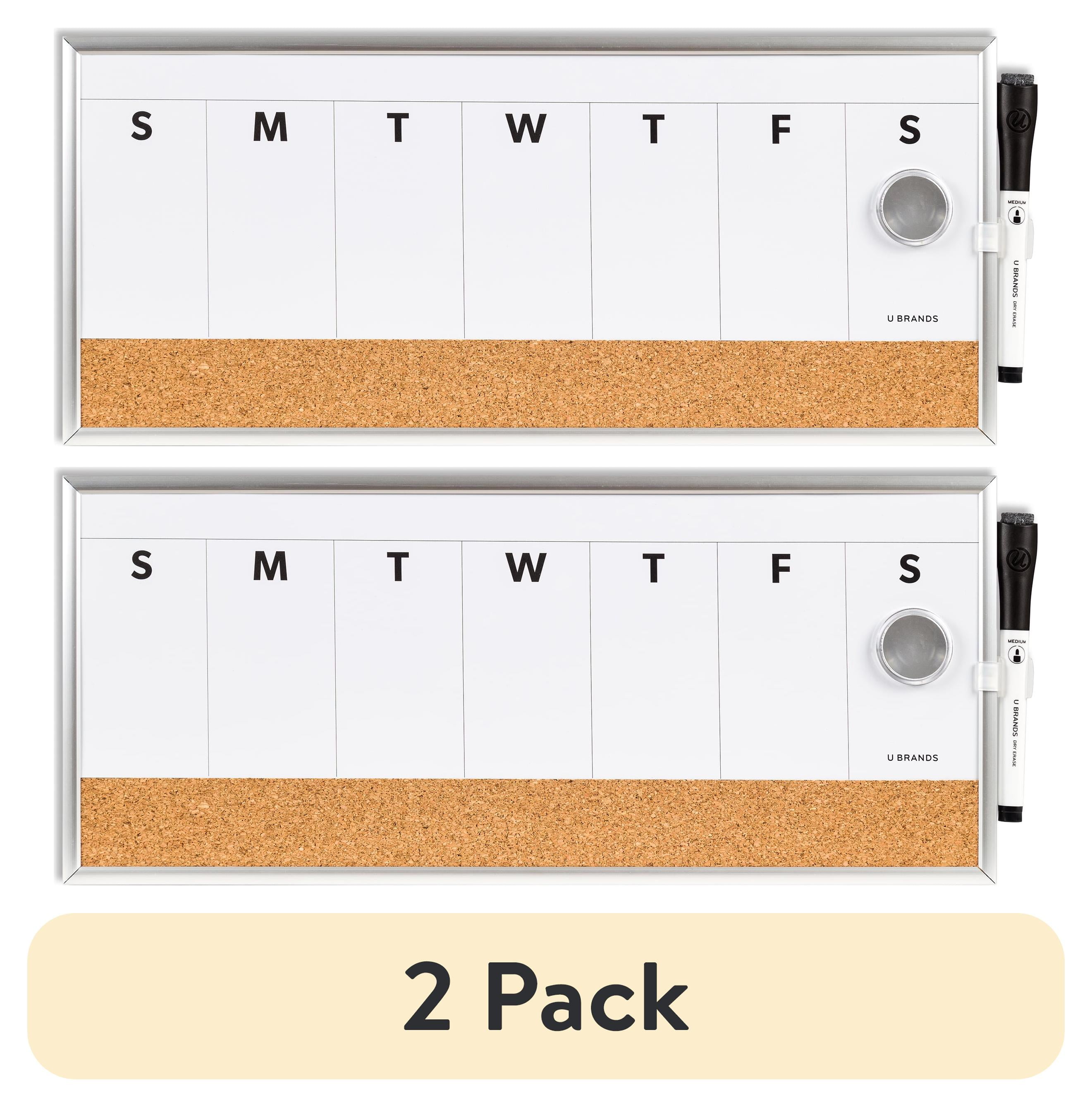(2 pack) U Brands Weekly Calendar Whiteboard Cork Board Combo, 7" x 16 ...