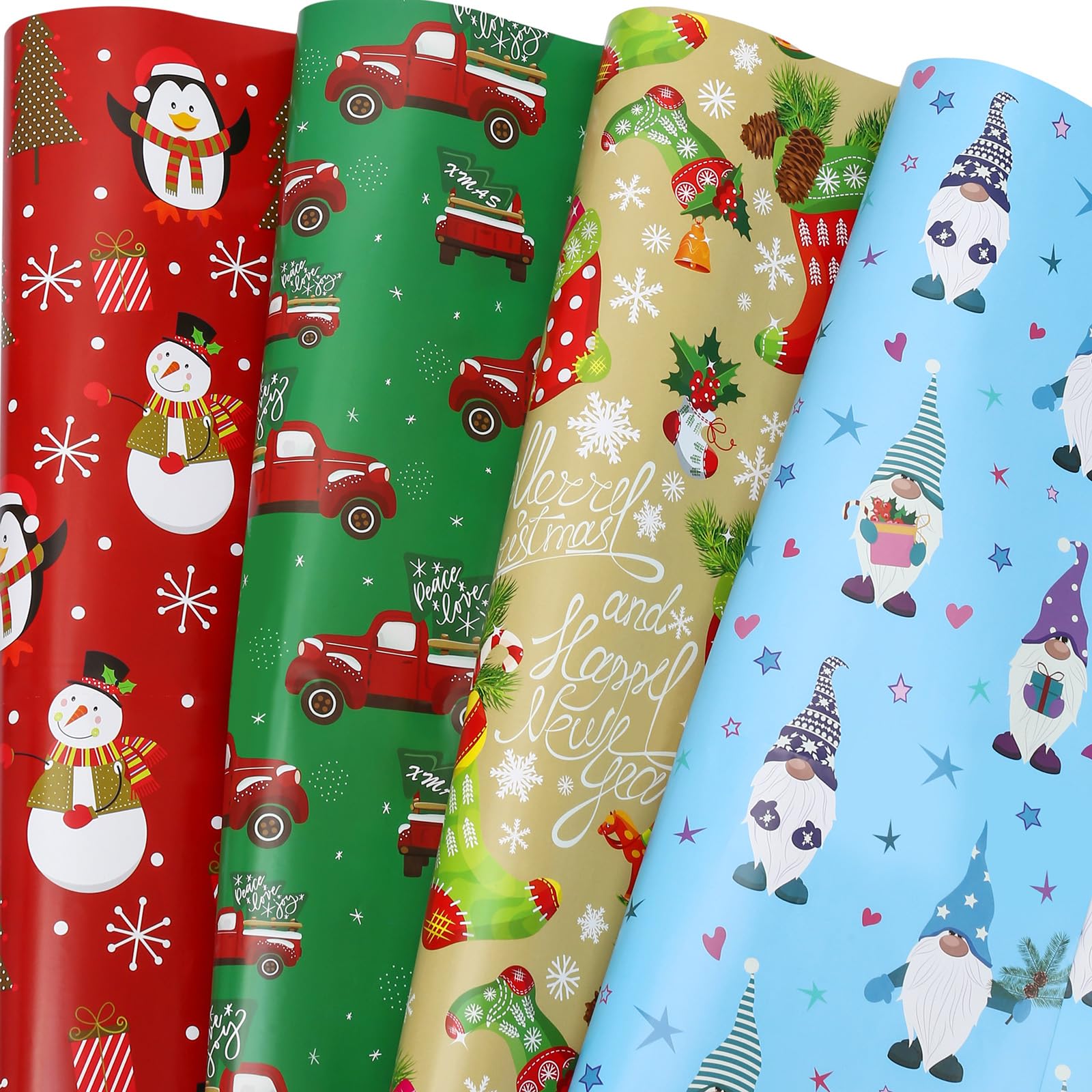 U'COVER Christmas Wrapping Paper for Kids Boys Girls 8 Large Sheet Xmas ...