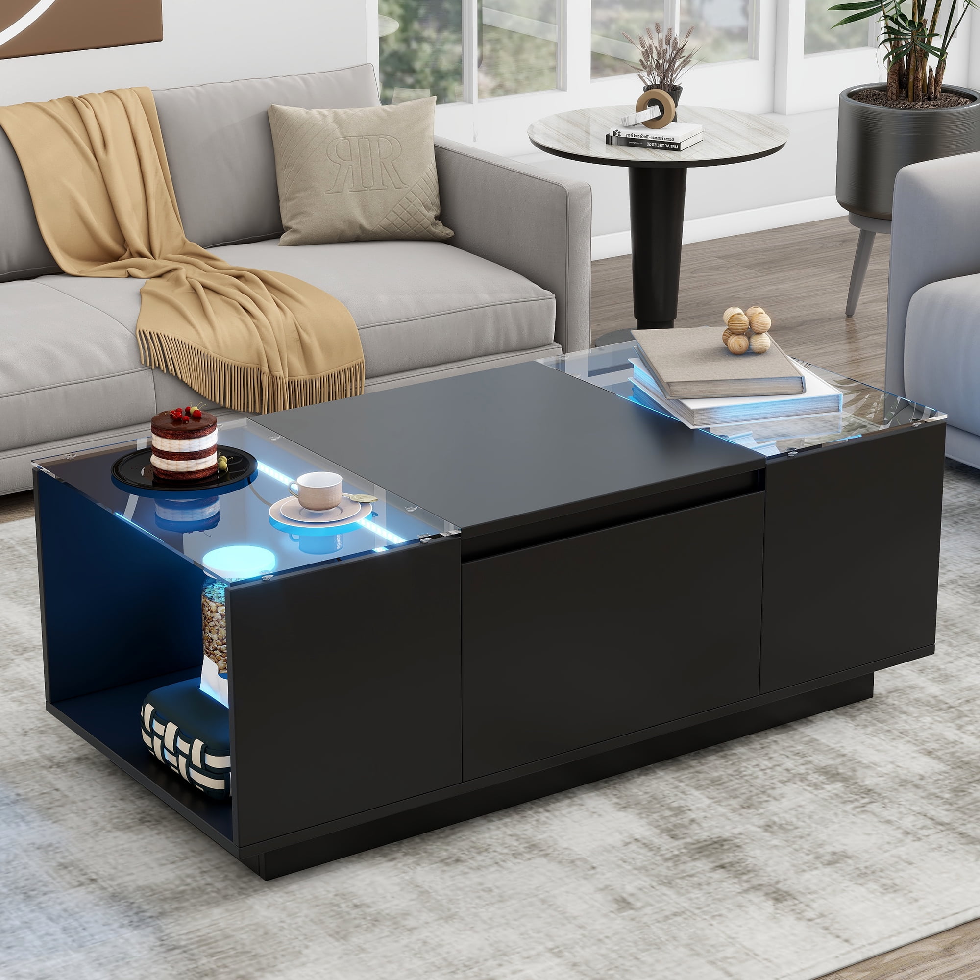 U-Can Led Coffee Table, Modern Center Table with High-Gloss Finish and ...