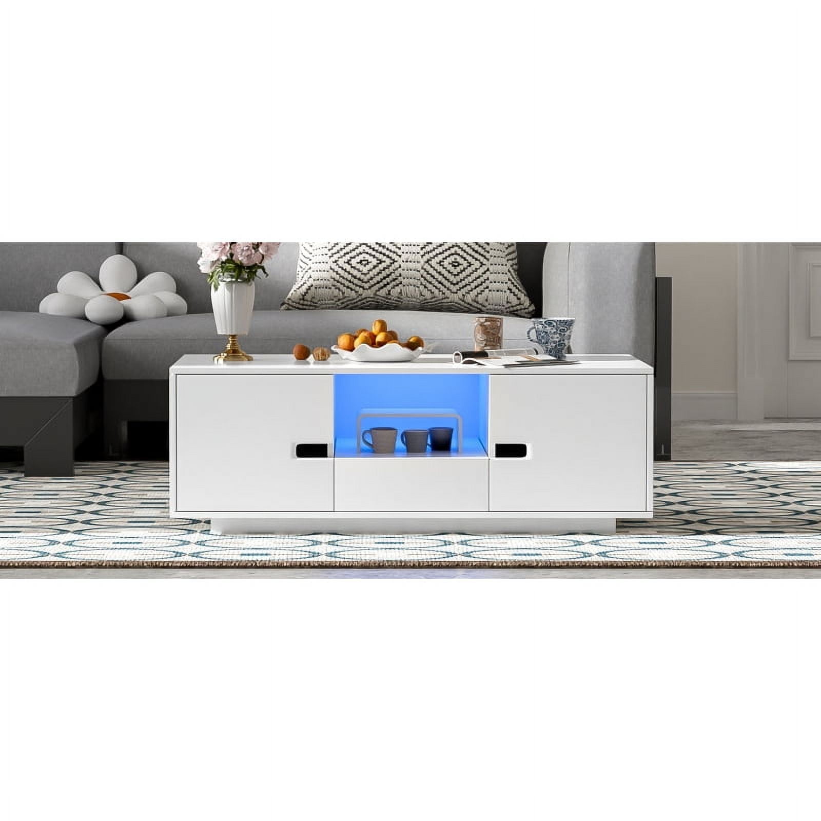 U-Can Modern High Glossy Rectangle Coffee Table, Stylish Center Table ...