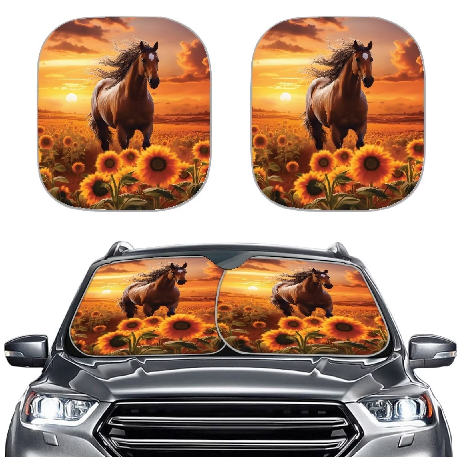FOR U DESIGNS 2 Pcs Car Sun Shade Windshield Easy to Install Horse ...