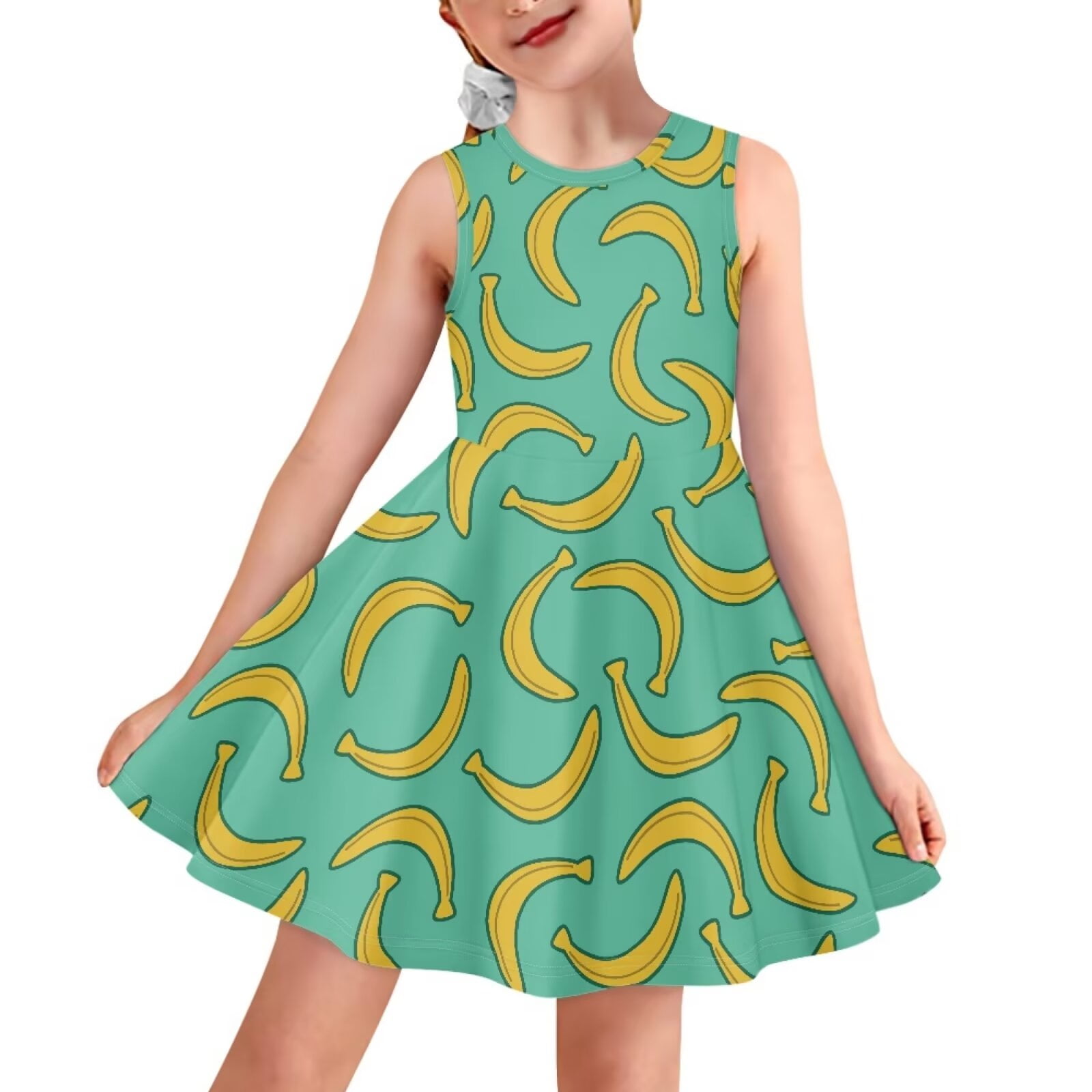 FOR U DESIGNS Banana Print Crewneck Tank Dresses for Teens Girl Knee ...