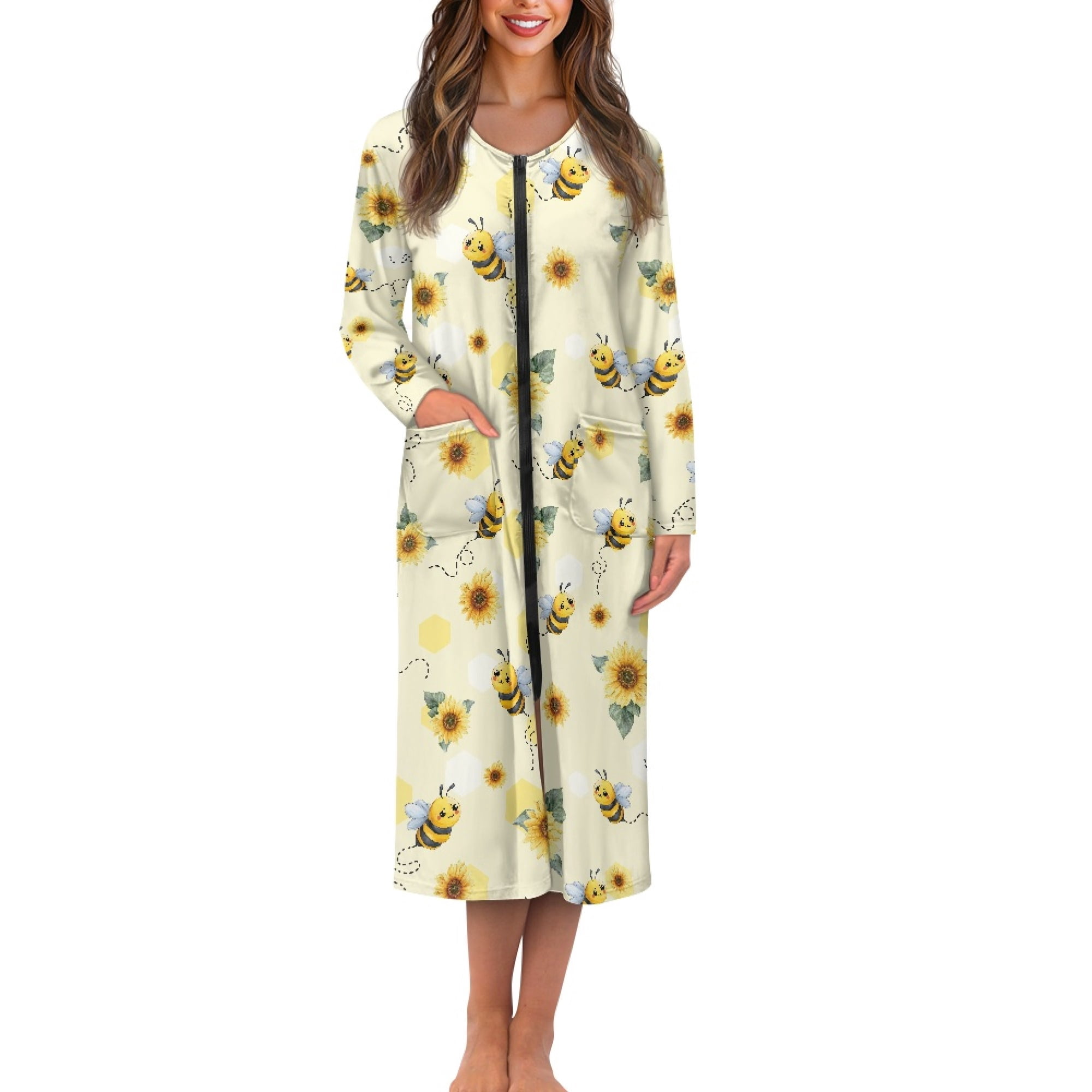 FOR U DESIGNS Bee Sunflower Print Women Nightgown Comfortable Long ...