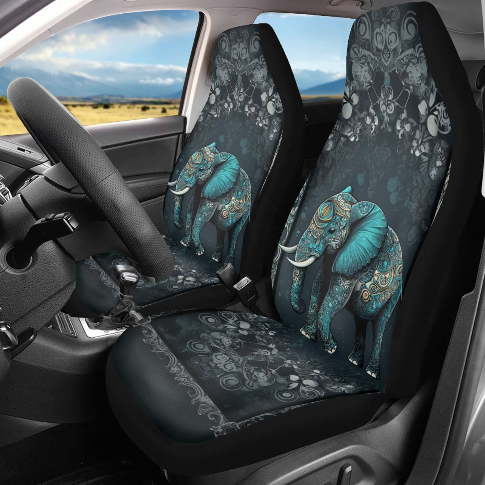 FOR U DESIGNS Boho Mandala Elephant Pattern Car Seat Covers Elastic ...