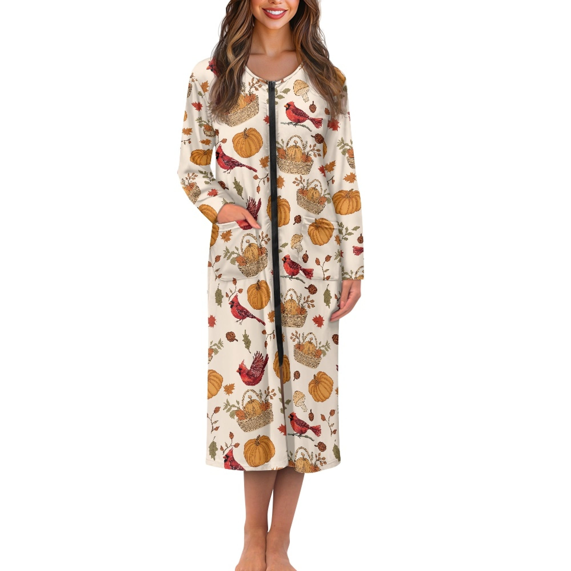 FOR U DESIGNS Cardinal Pumpkin Pattern Womens Nightgown Lightweight ...