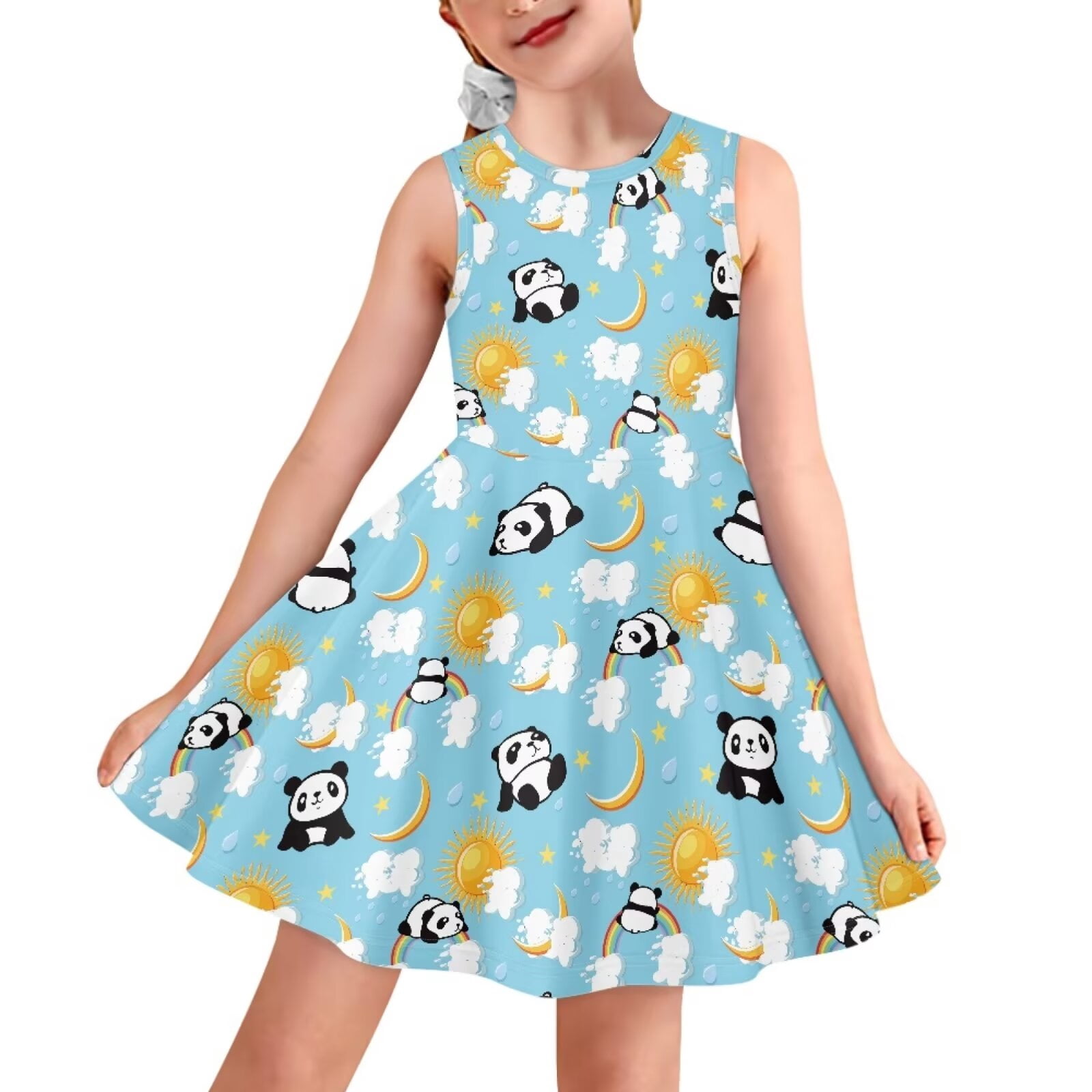 FOR U DESIGNS Cartoon Panda Sleeveless Skater Dress for Teens Girls ...