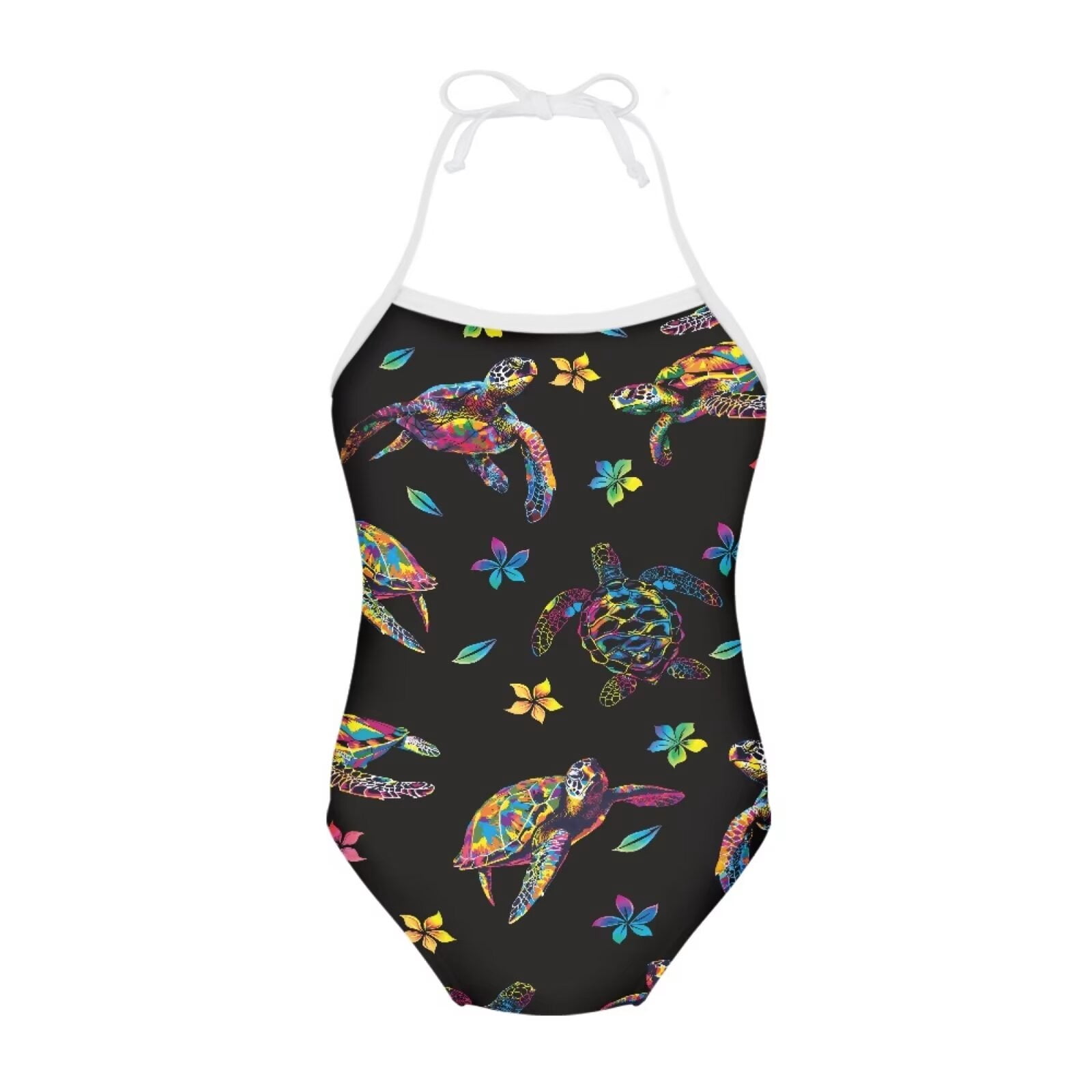 FOR U DESIGNS Colorful Sea Turtle Halter Neck Swimsuits for Kids Girls ...