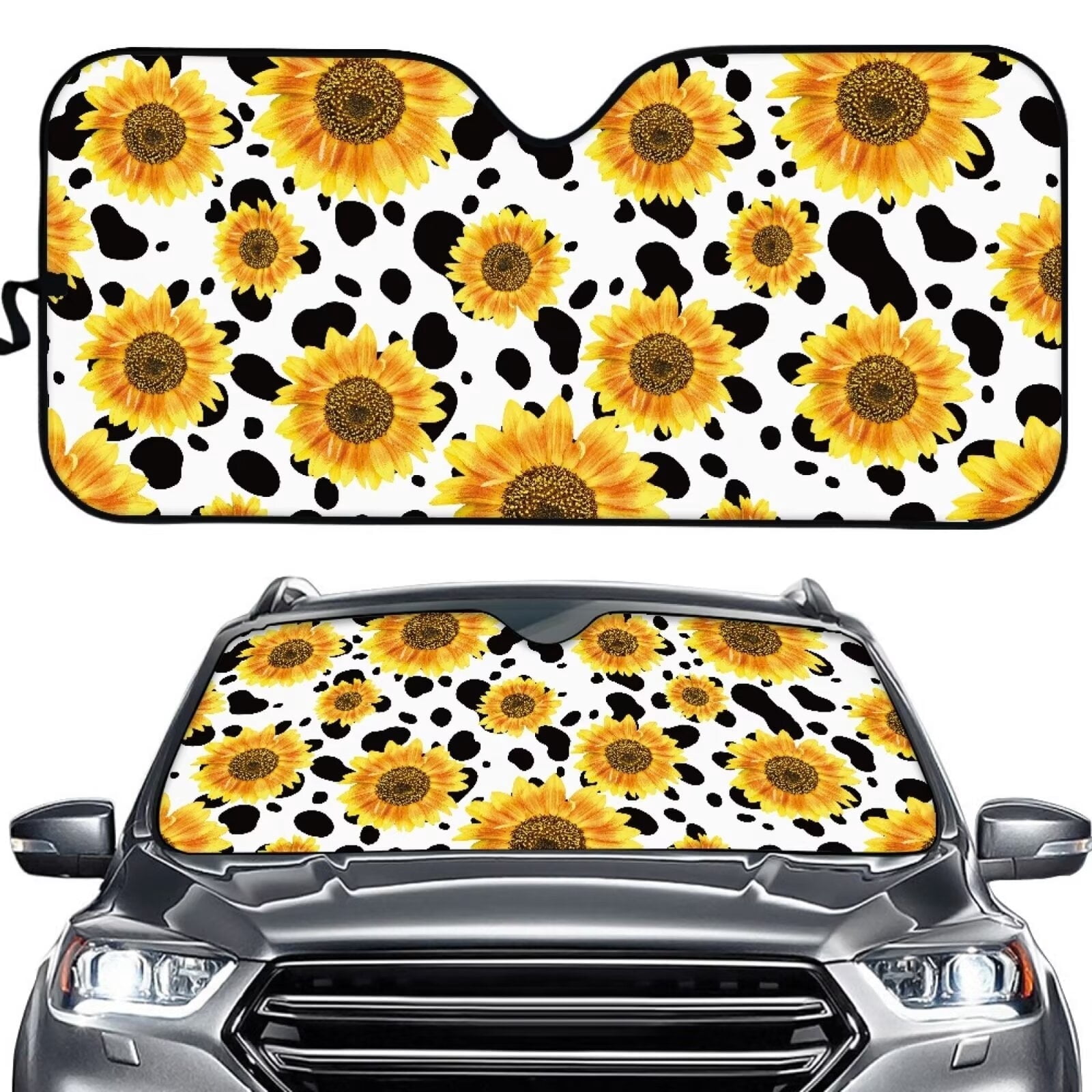 FOR U DESIGNS Cow Print Windshield Car Sun Shade Sunflowers Car ...