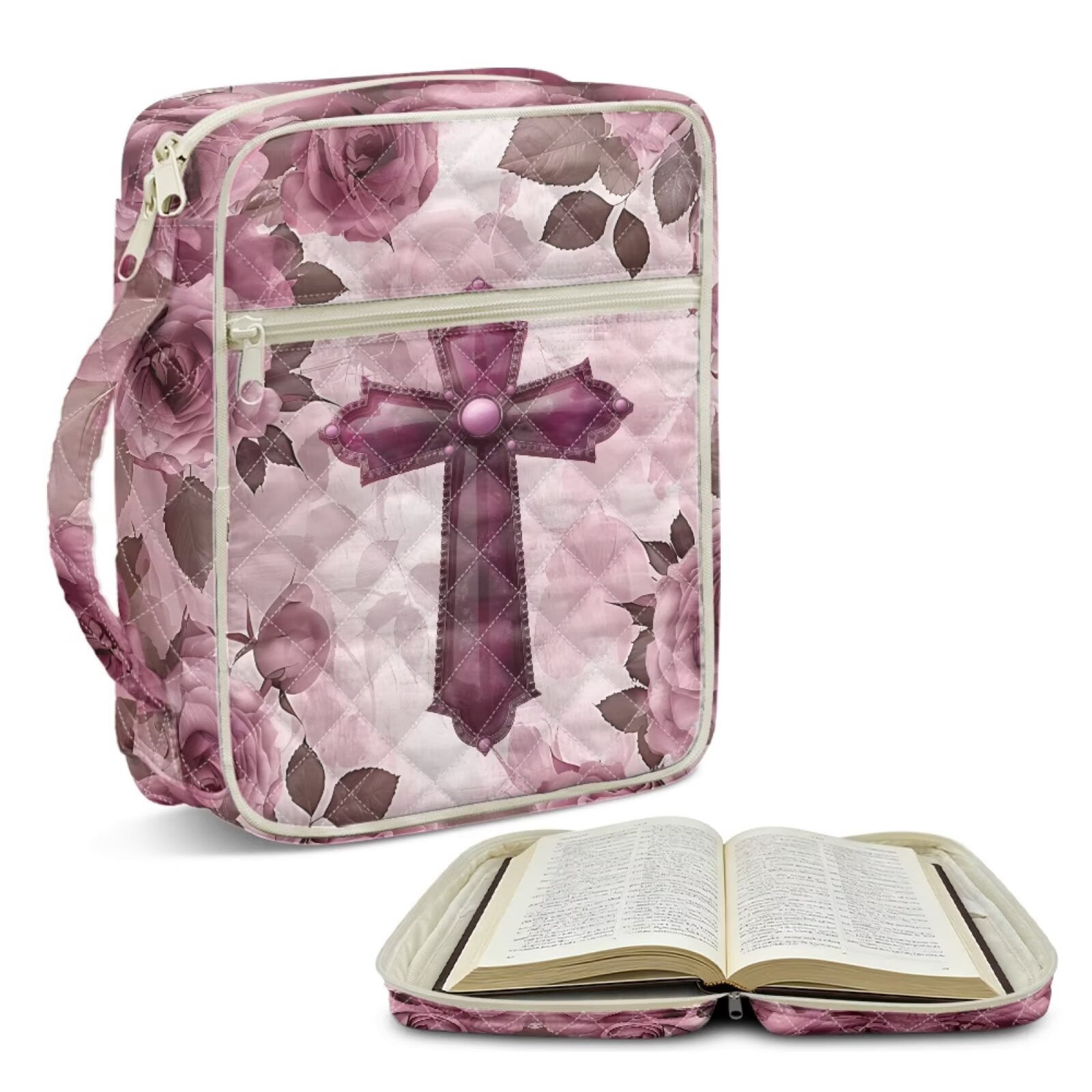 FOR U DESIGNS Cross Rose Pattern Bible Cover Portable Bible Carrying ...