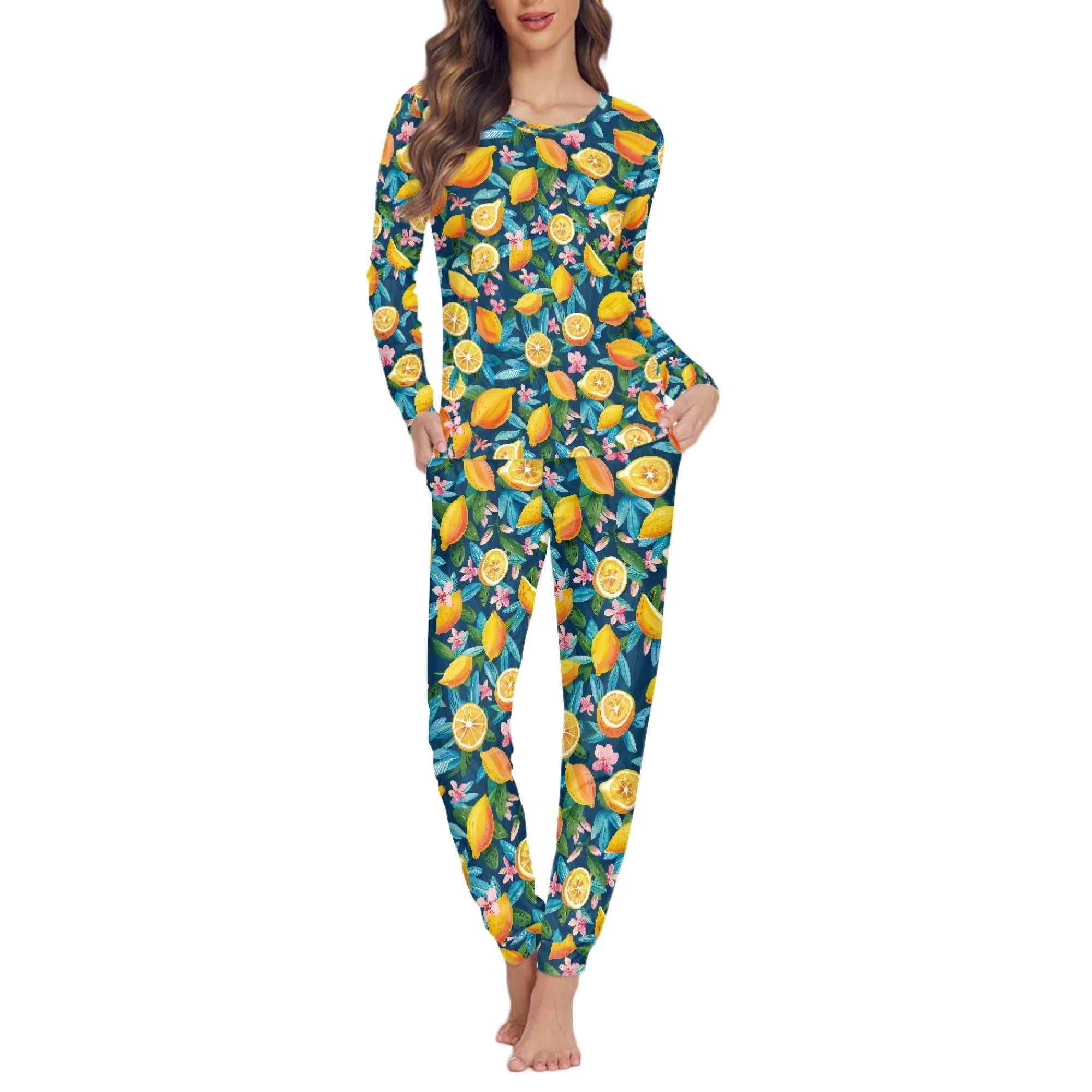FOR U DESIGNS Flower Lemon Women 2 Piece Pajamas Sets Long Pants and ...