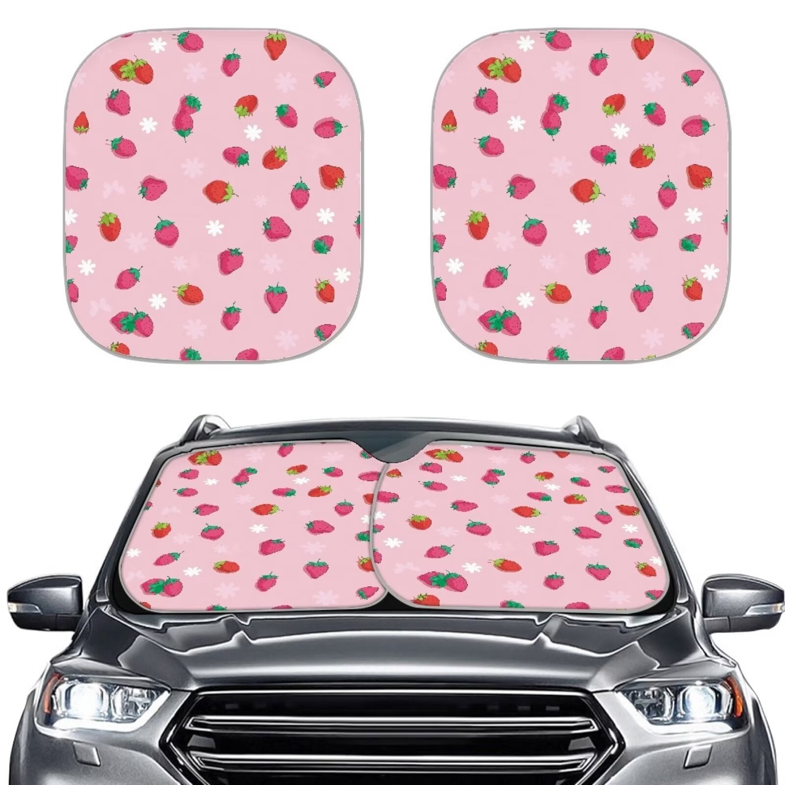 FOR U DESIGNS Foldable Car Sun Shade 2pcs Strawberry Car Windshield ...