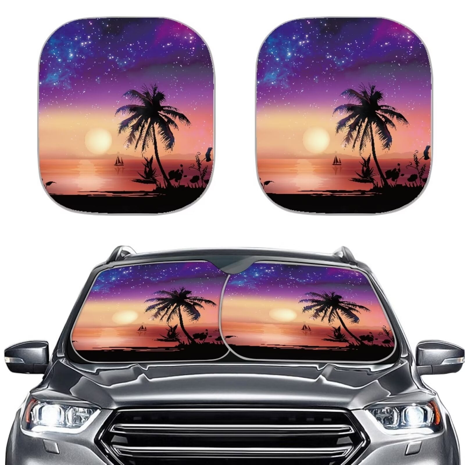 FOR U DESIGNS Foldable Sunshade for Car Windshield Starry Sky Coconut ...