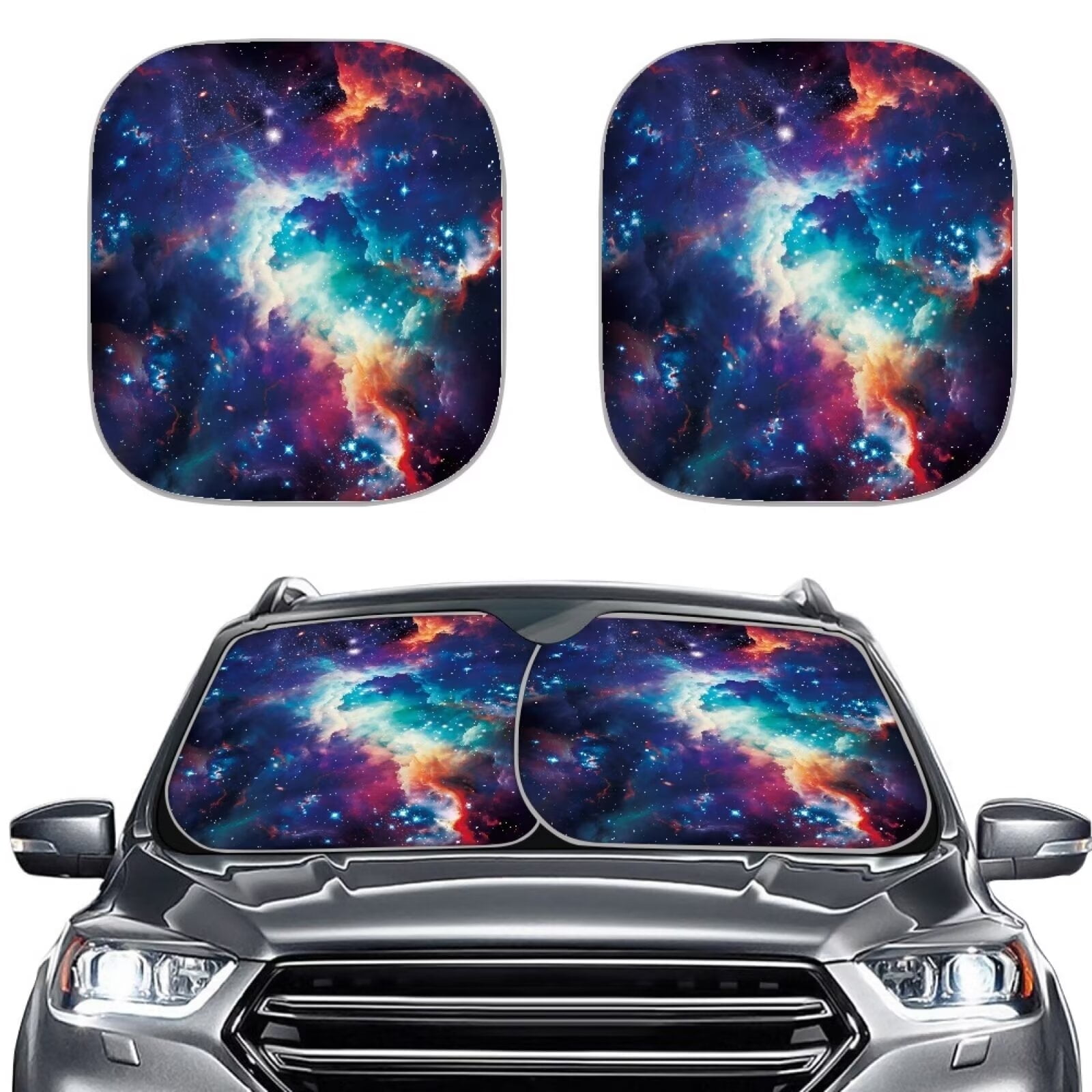 FOR U DESIGNS Galaxy Windshield Sun Shade, 2 Pack Foldable Car Front ...