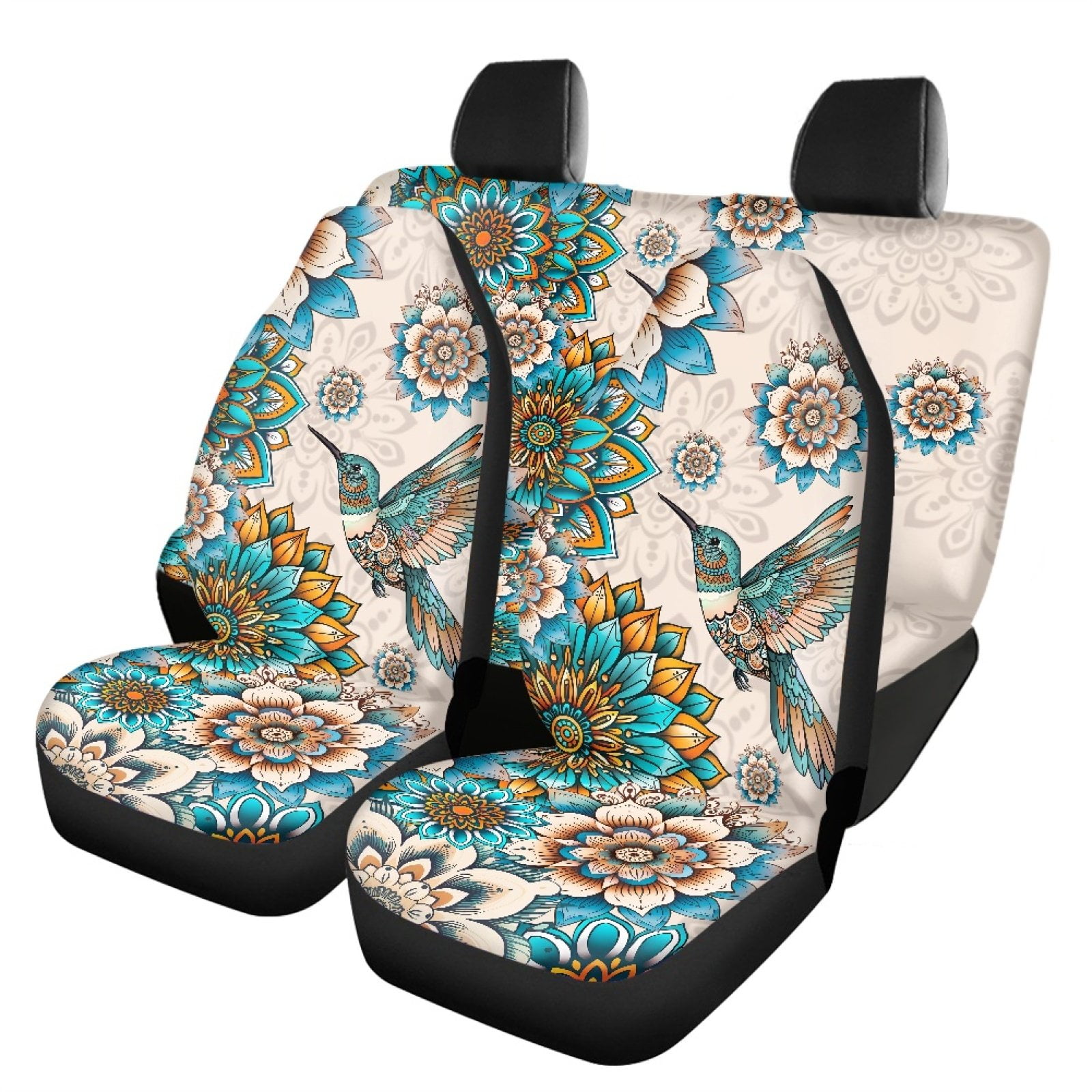 FOR U DESIGNS Hummingbird Flower Pattern Car Seat Cover Boho Mandala ...