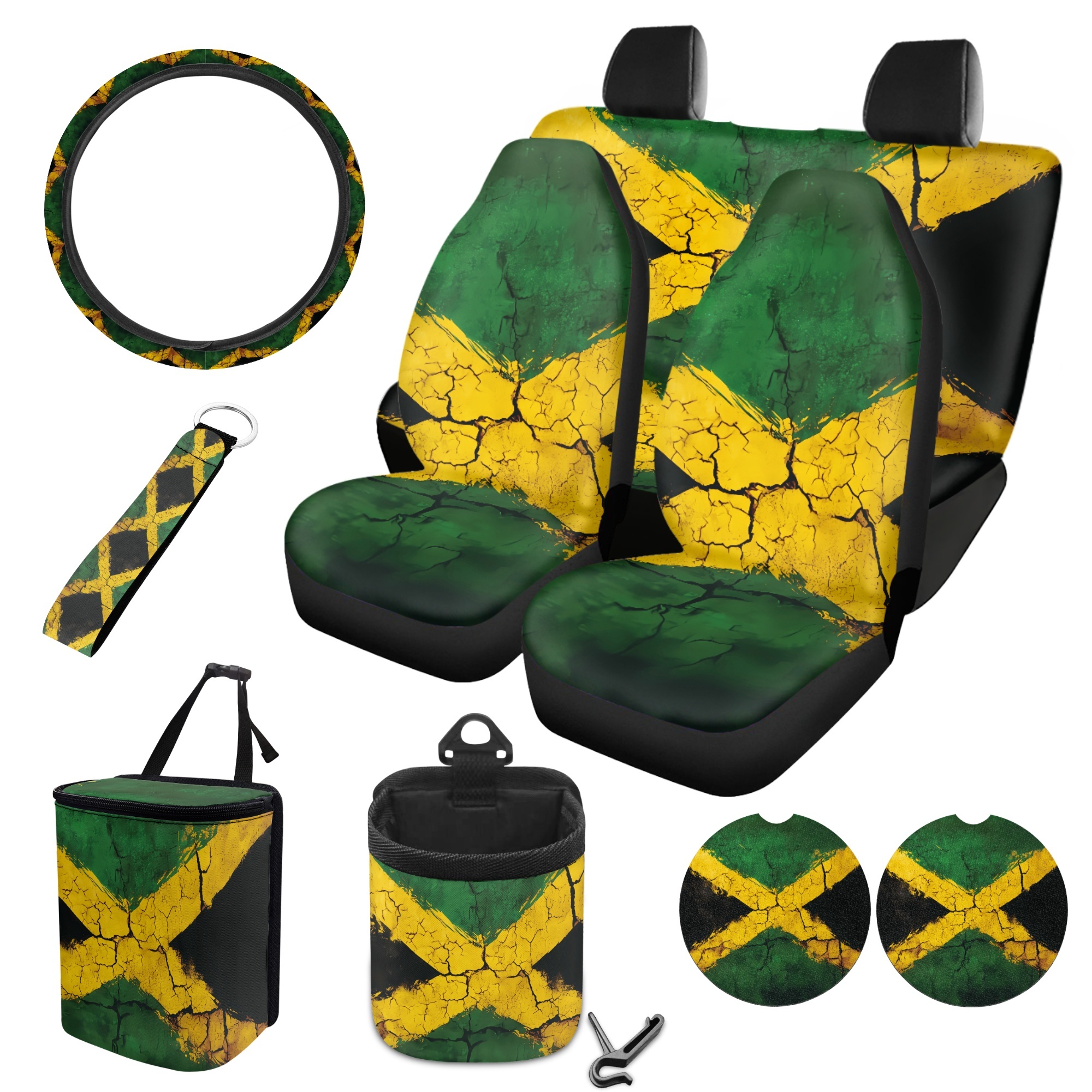 FOR U DESIGNS Jamaica Flag Pattern Car Seat Covers Set of 10 Camo ...