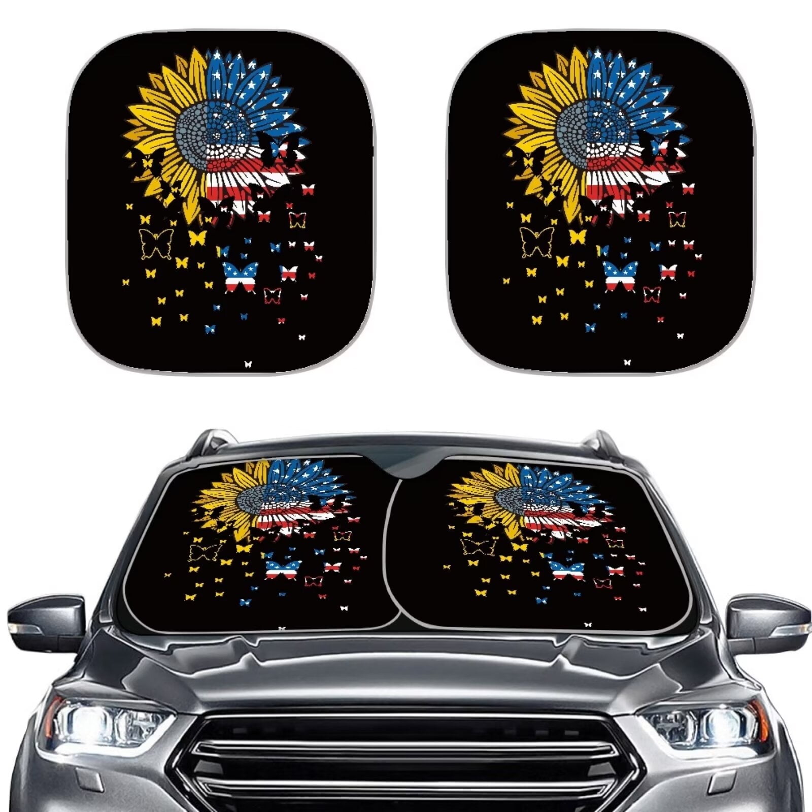 FOR U DESIGNS Non-Slip Car Sun Shade Windshield Sunflower Butterfly US ...
