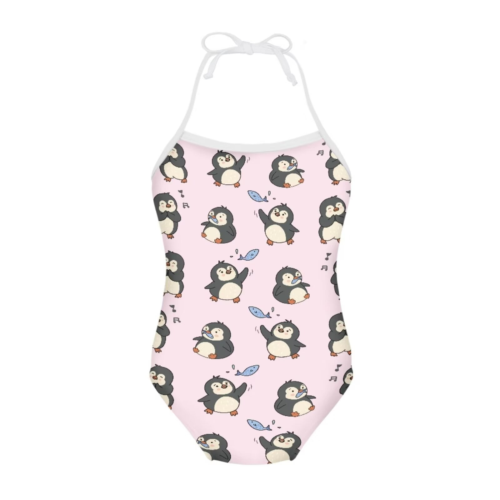 FOR U DESIGNS Penguin Girls Swimsuit One Piece Size 9-10T Adorable Pink ...