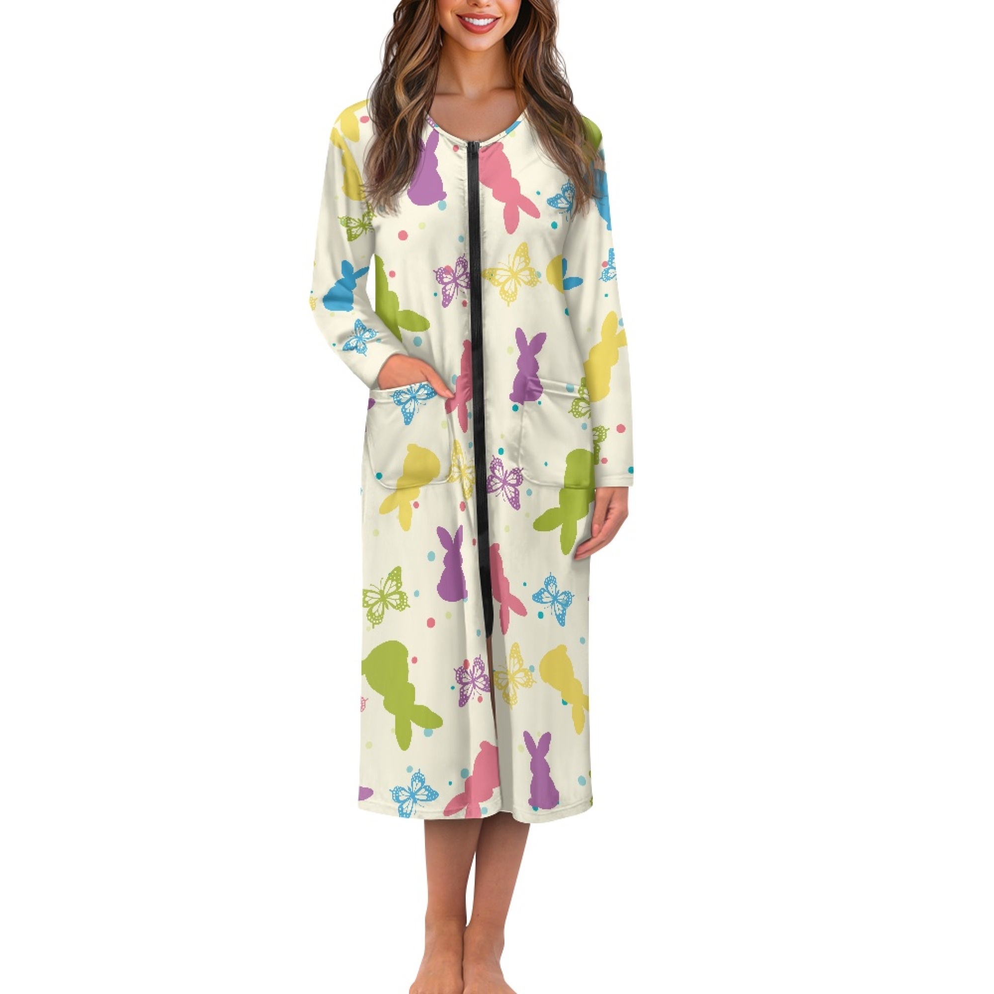 FOR U DESIGNS Rabbit Butterfly Print Women Nightgown Soft Women ...