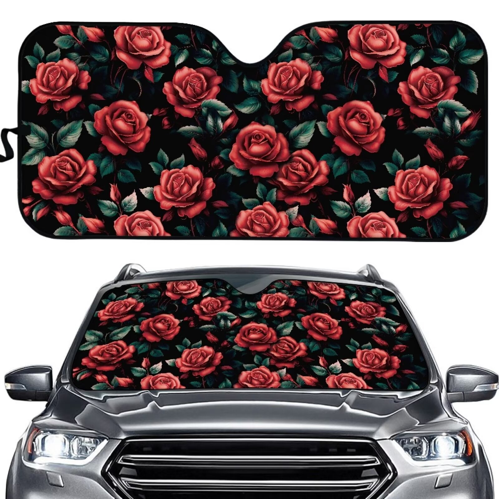 FOR U DESIGNS Red Rose Windshield Sun Shde Foldable Automative ...