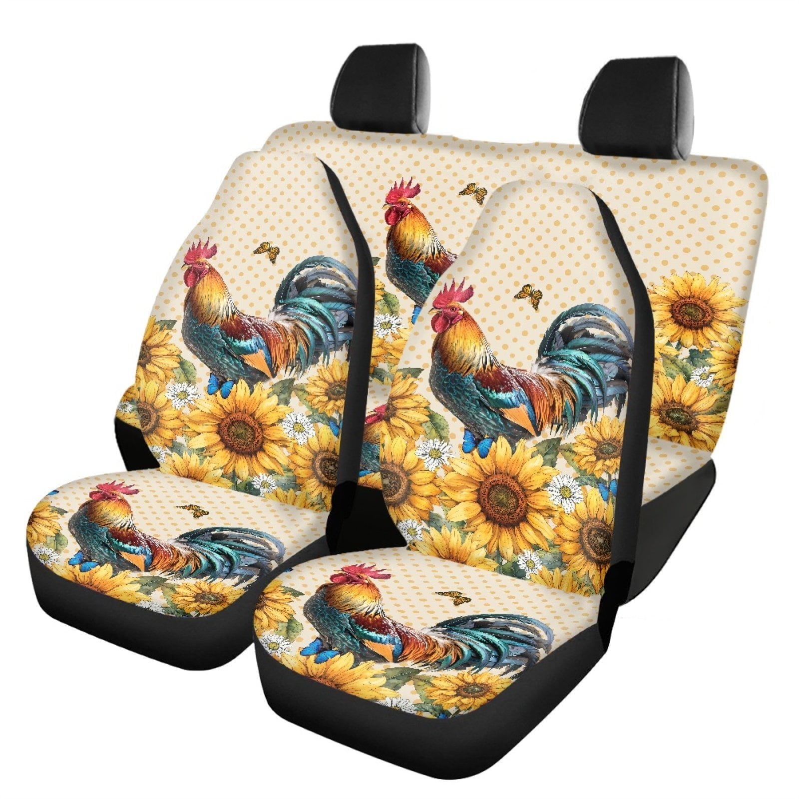 FOR U DESIGNS Rooster Chicken Sunflower Print 4 Pieces Car Seat Cover ...