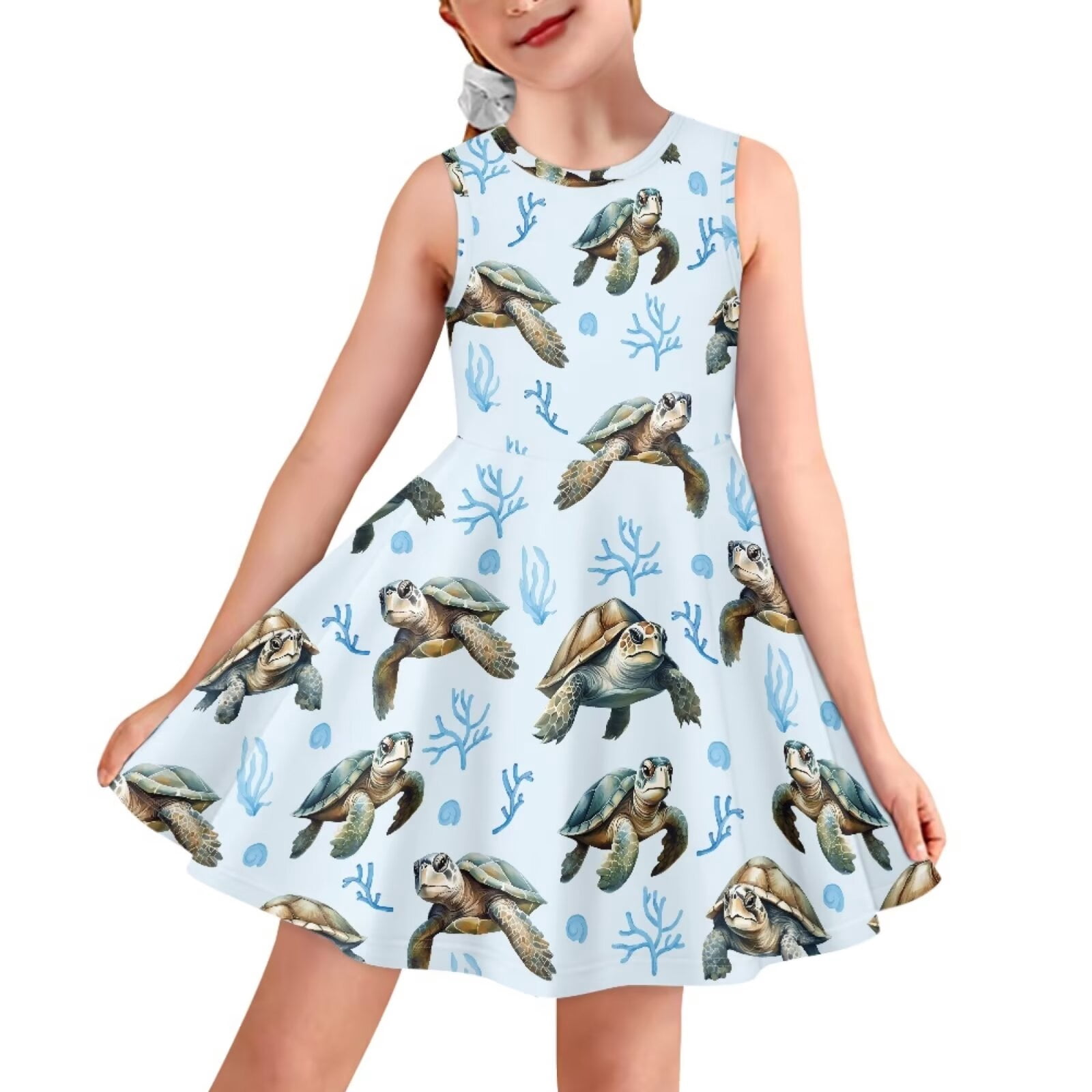 FOR U DESIGNS Sea Turtle Tank Swing Dress Comfortable Blue Kids Dresses ...