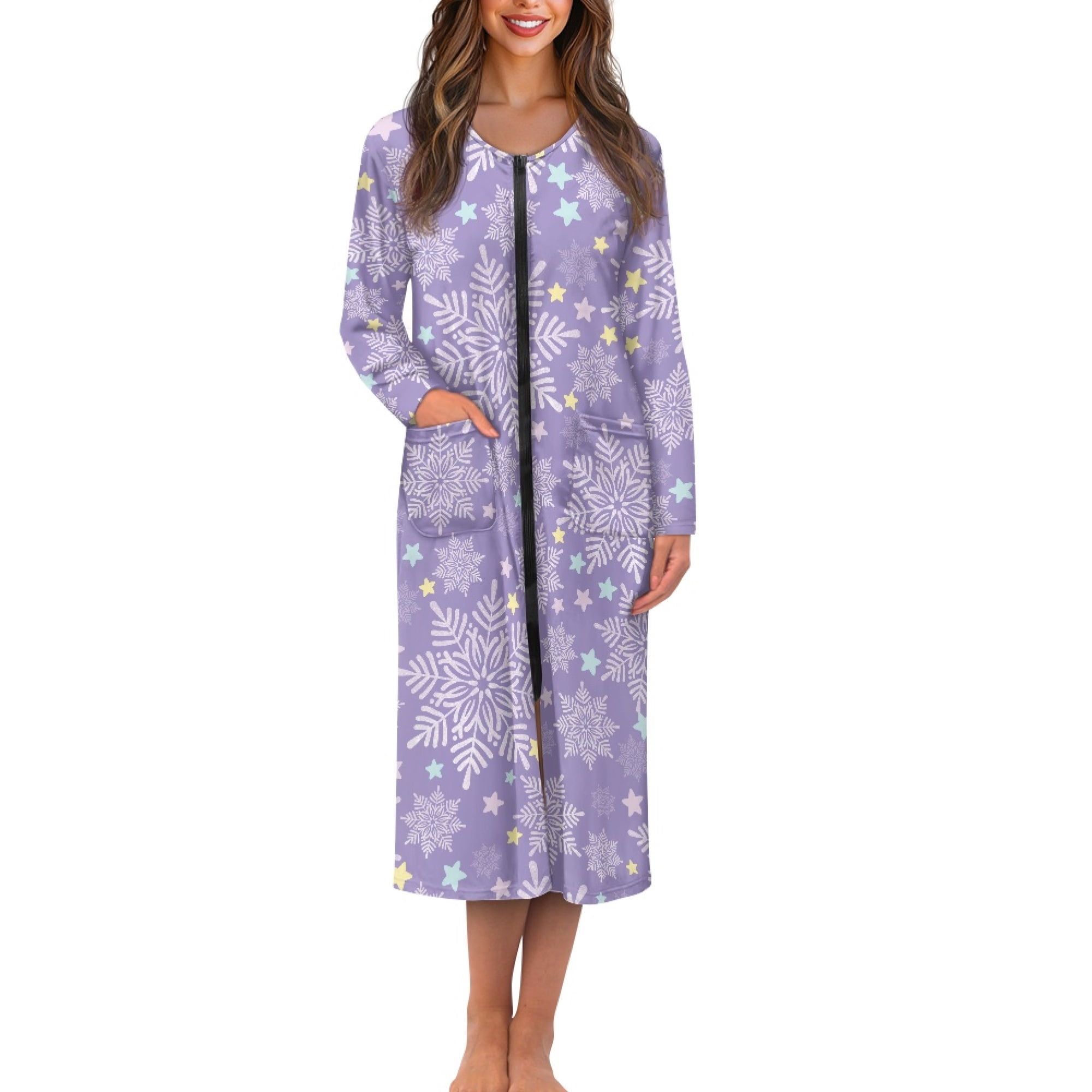 FOR U DESIGNS Snowflake Purple Print House Dresses for Woman ...