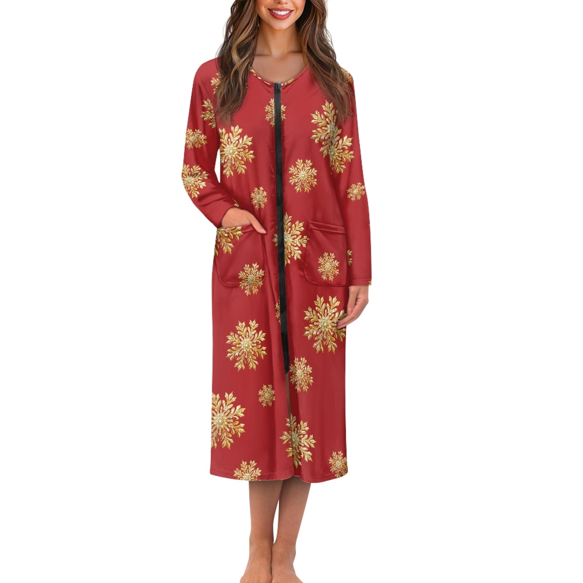 FOR U DESIGNS Snowflake Red Print Womens Nightgown Soft Womens ...