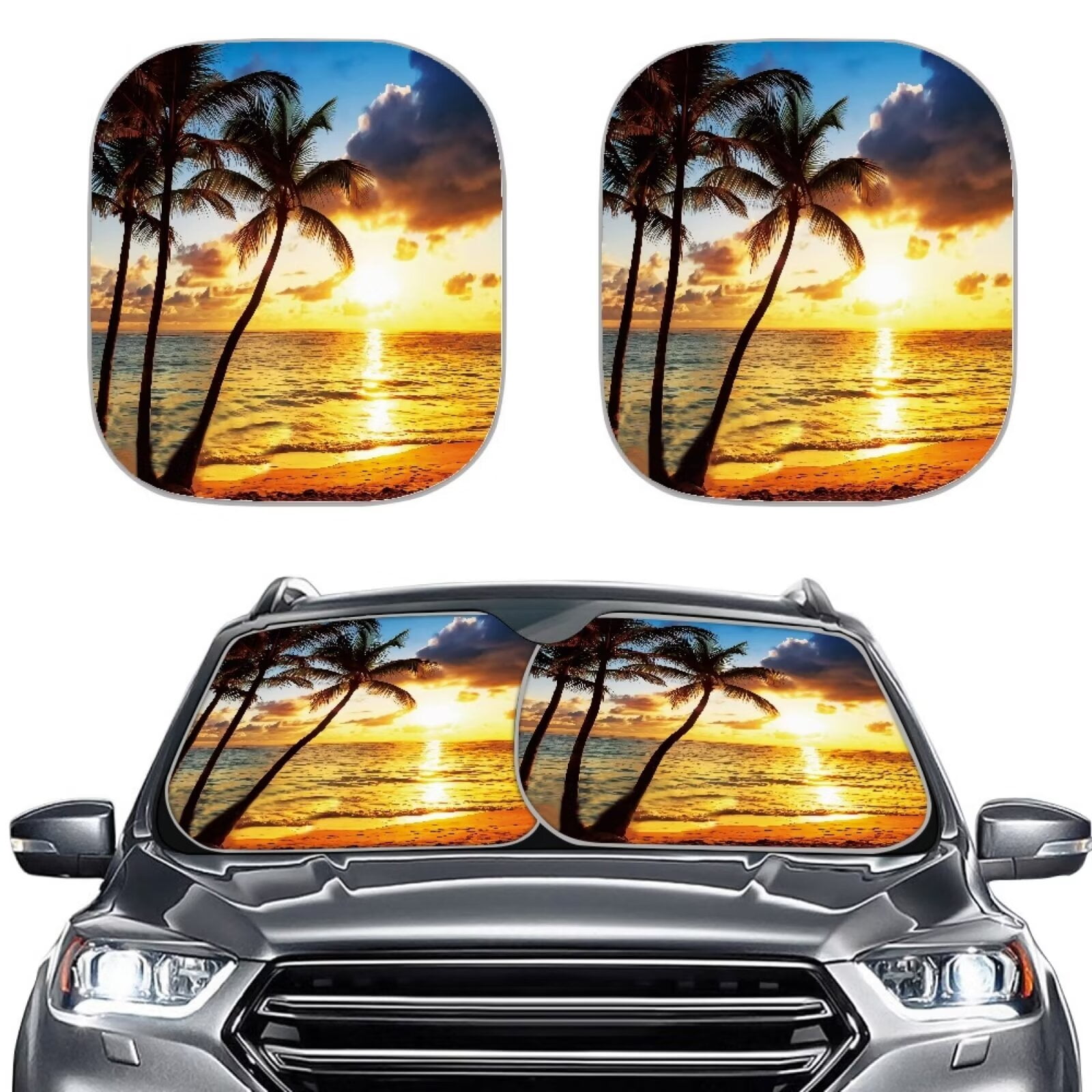 FOR U DESIGNS Universal Fit Car Sun Shade Accessories Polyester ...