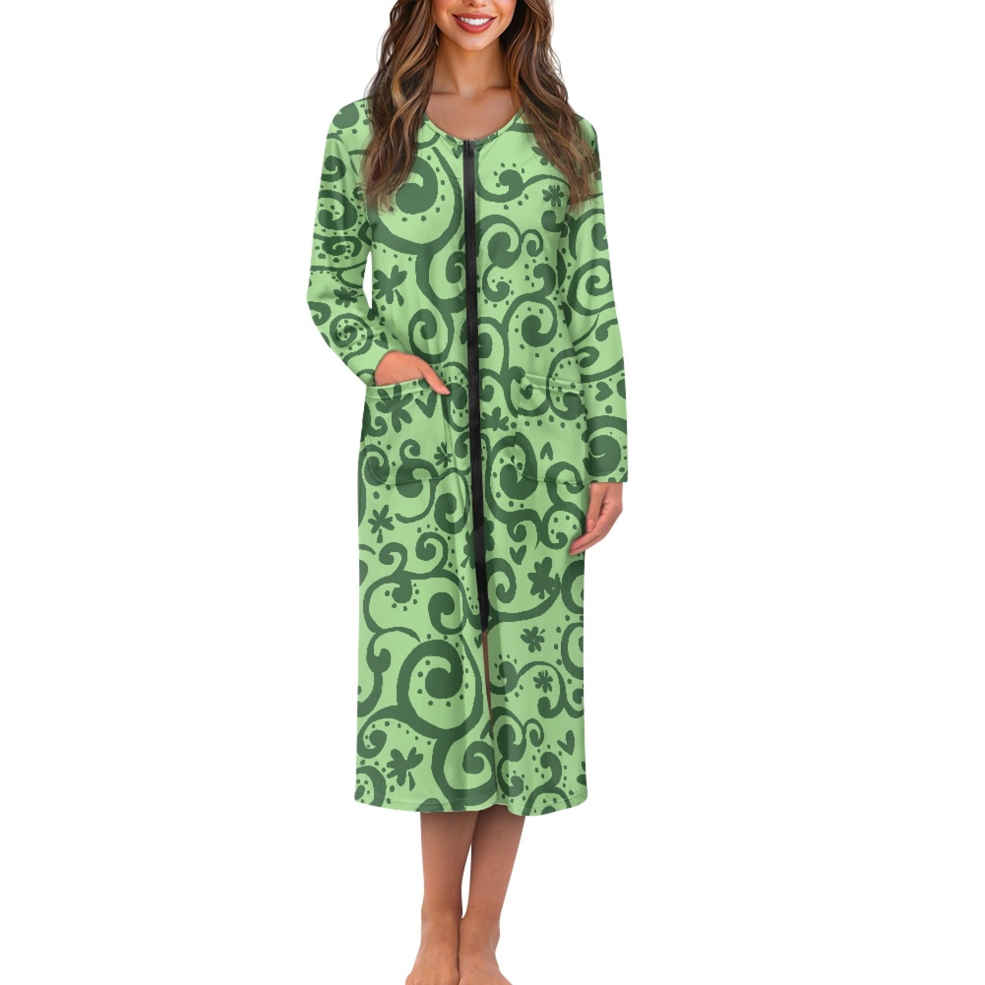 FOR U DESIGNS Vine Green Print House Dresses for Woman Lightweight ...