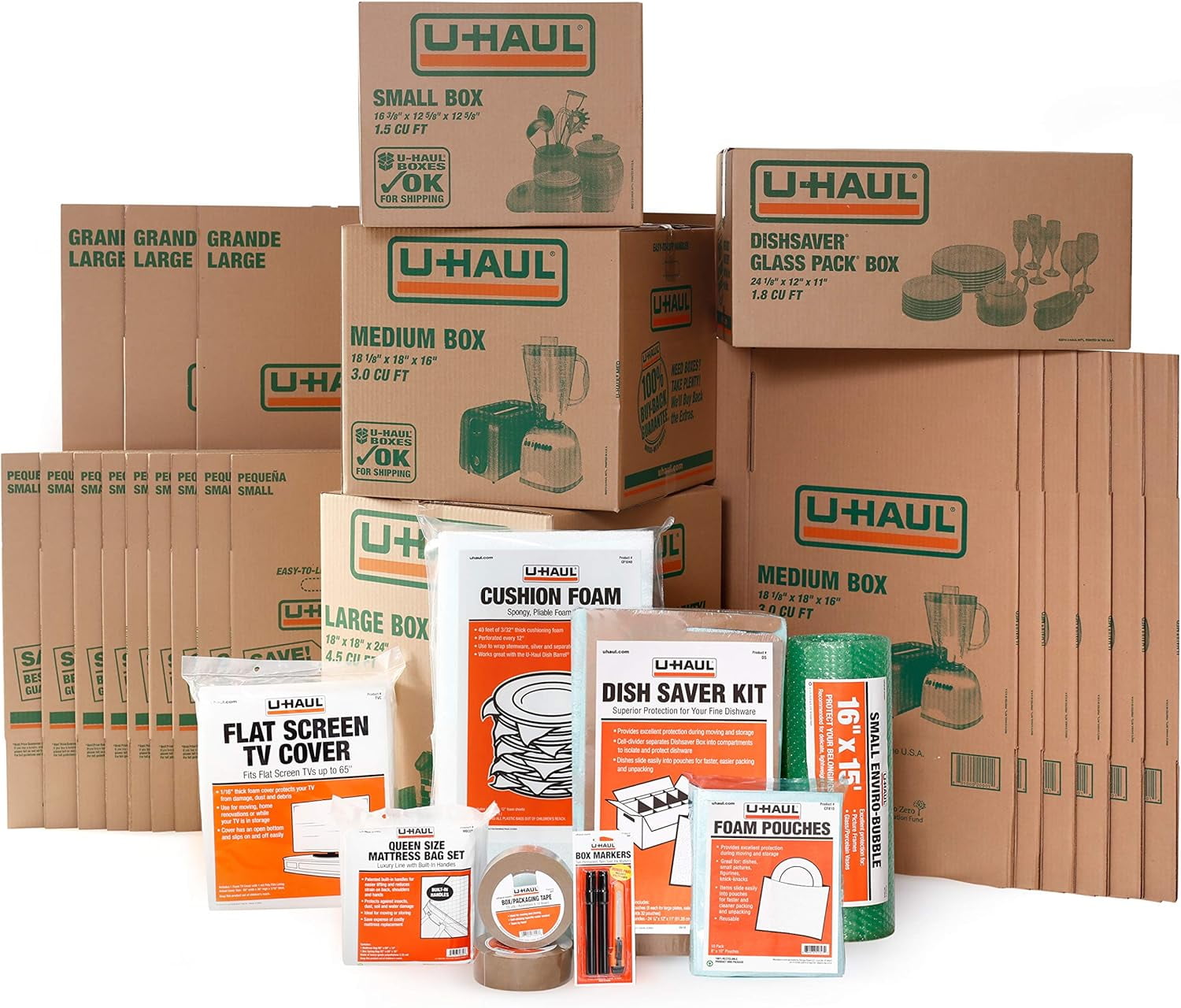U-Haul Apartment Moving Kit - 21 Boxes, 1 Dish Packing Kit, Foam ...